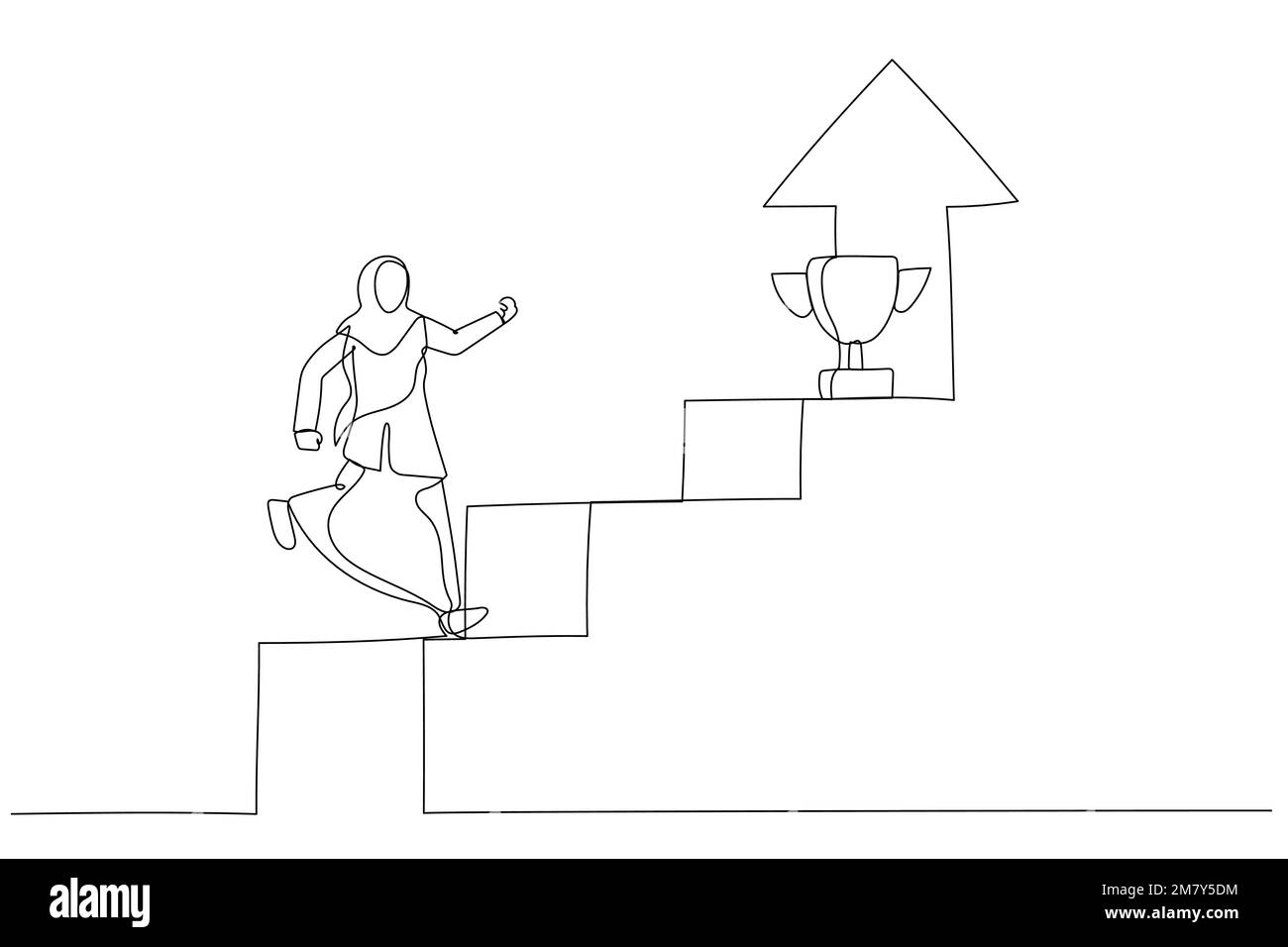Illustration of muslim businesswoman walking up staircase with rising ...