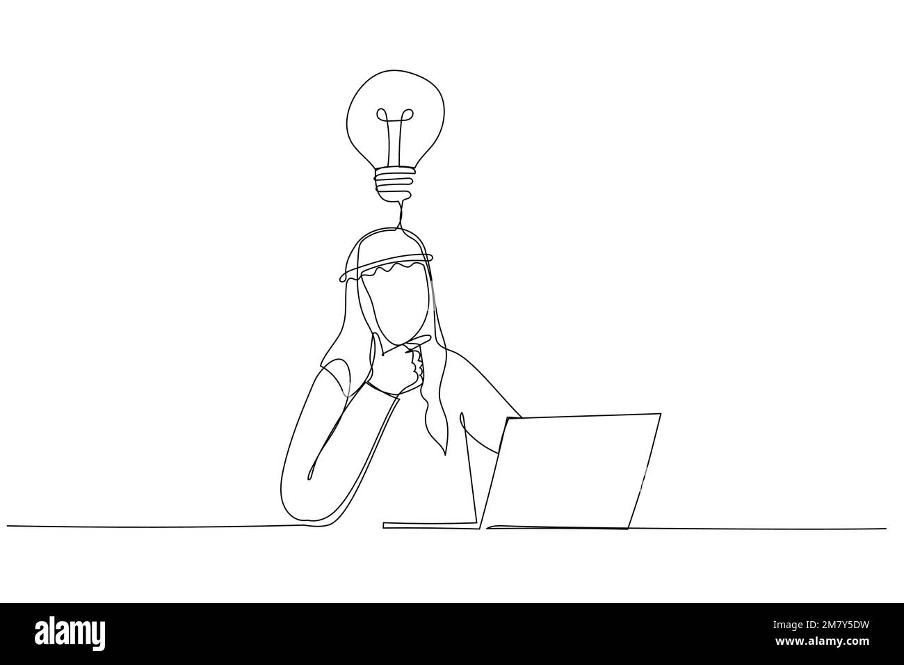 Drawing of arab businessman thinking about project at workplace ... Drawing of arab businessman thinking about project at workplace ...