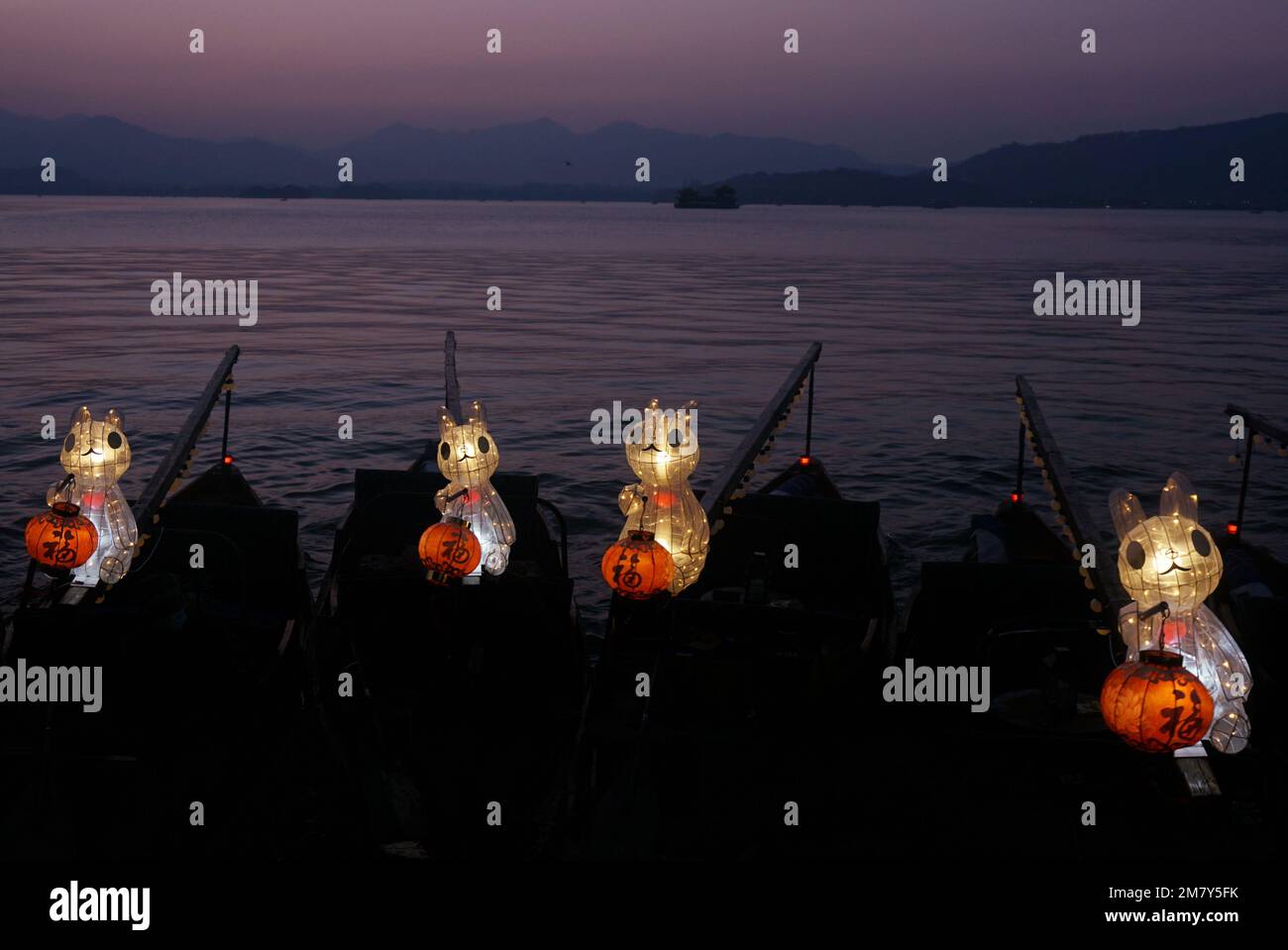 HANGZHOU, CHINA - JANUARY 11, 2023 - A hand boat equipped with a "jade ...