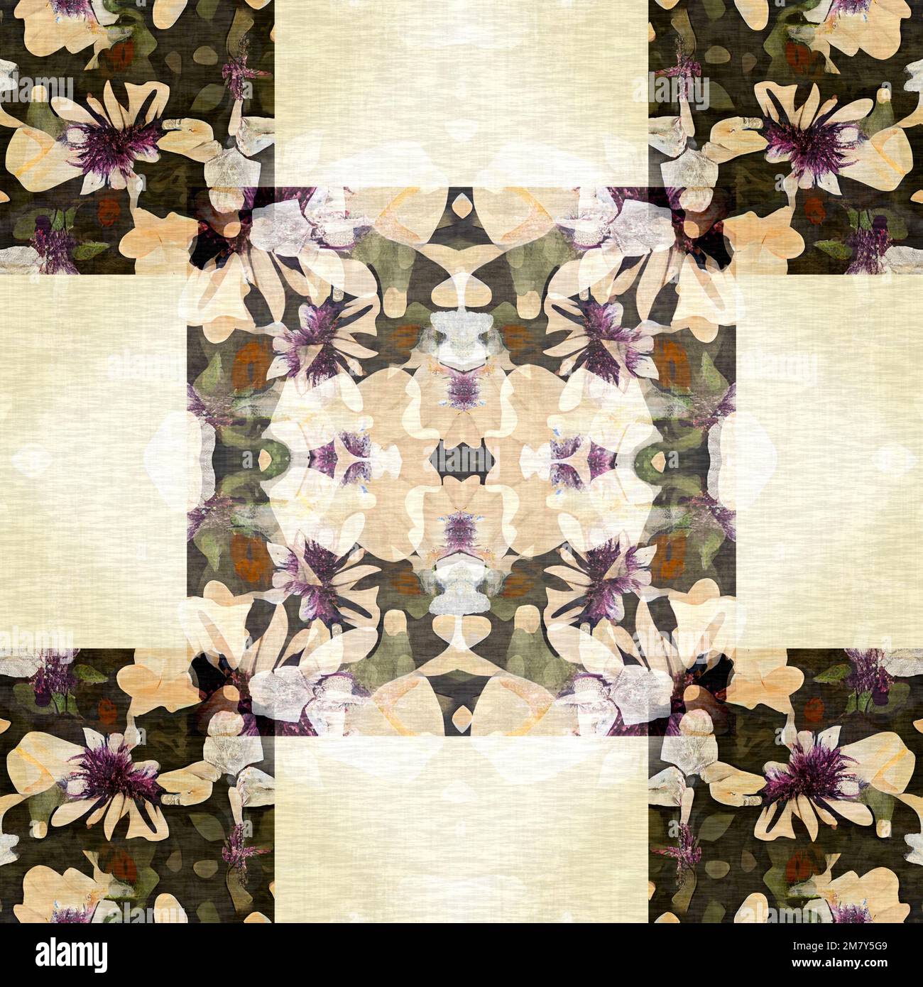 Floral patchwork quilt seamless pattern. Ornate geo swatch for exotic ...