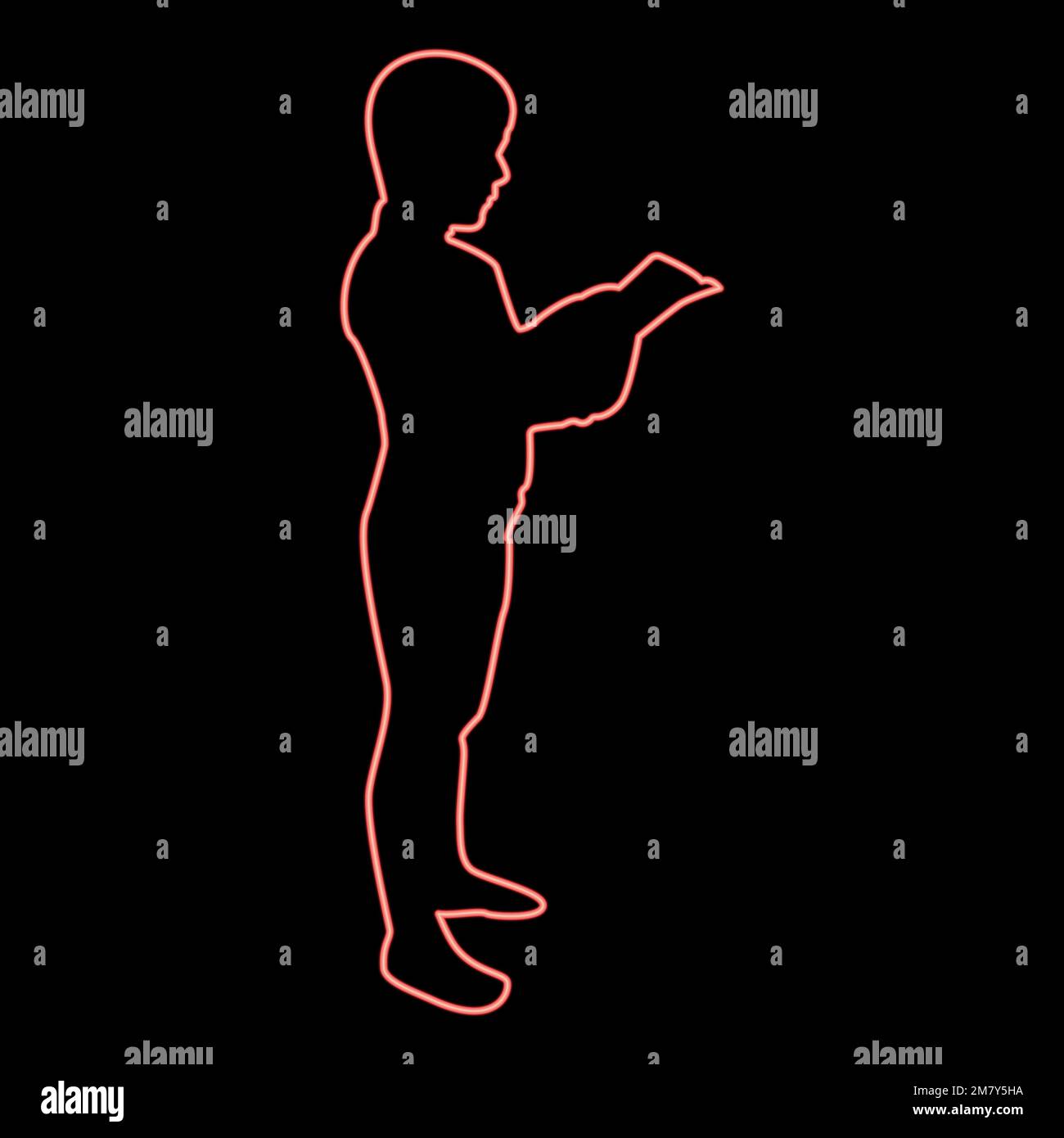 Neon boy reading book standing Teen male with open book in his hands ...