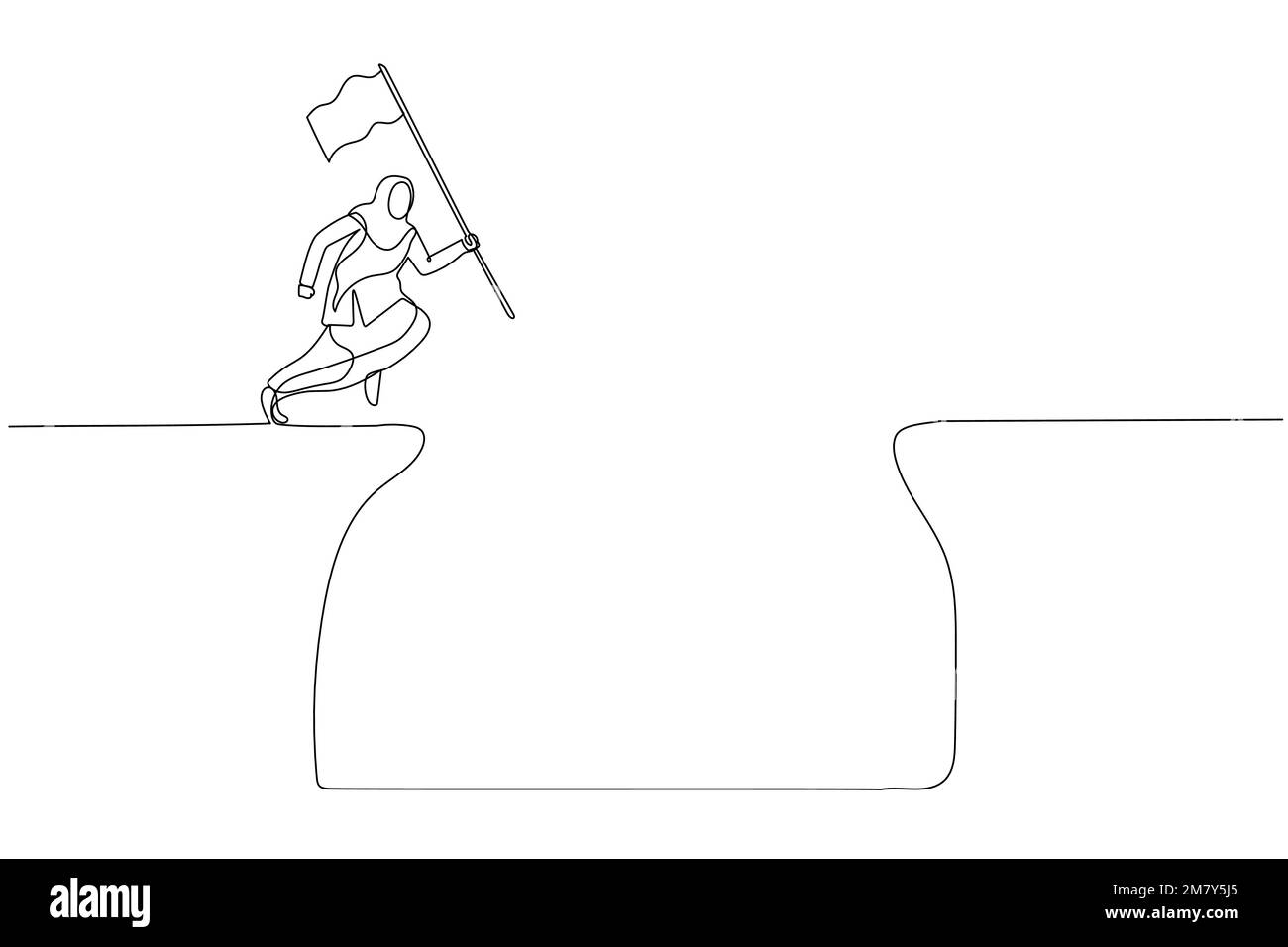 Cartoon of muslim business woman jump over cliff gap to achieve ...
