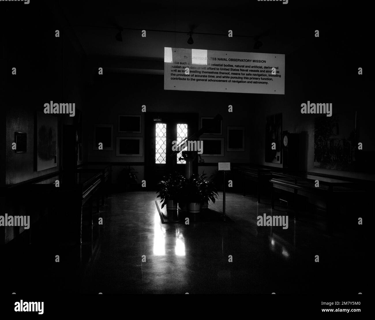 Interior view of the main building lobby looking south. On display is ...