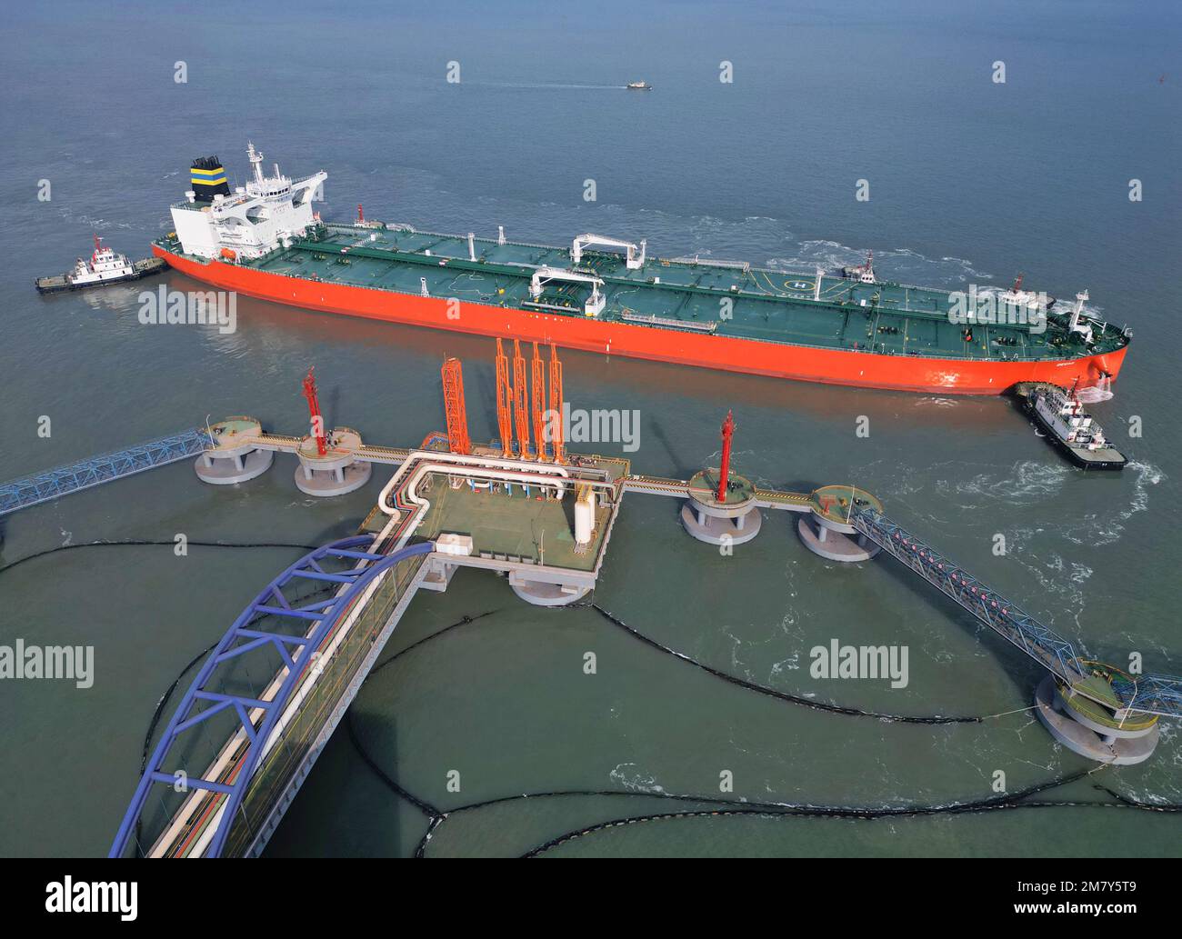 YANTAI, CHINA - JANUARY 11, 2023 - A very large oil tanker docked at a ...