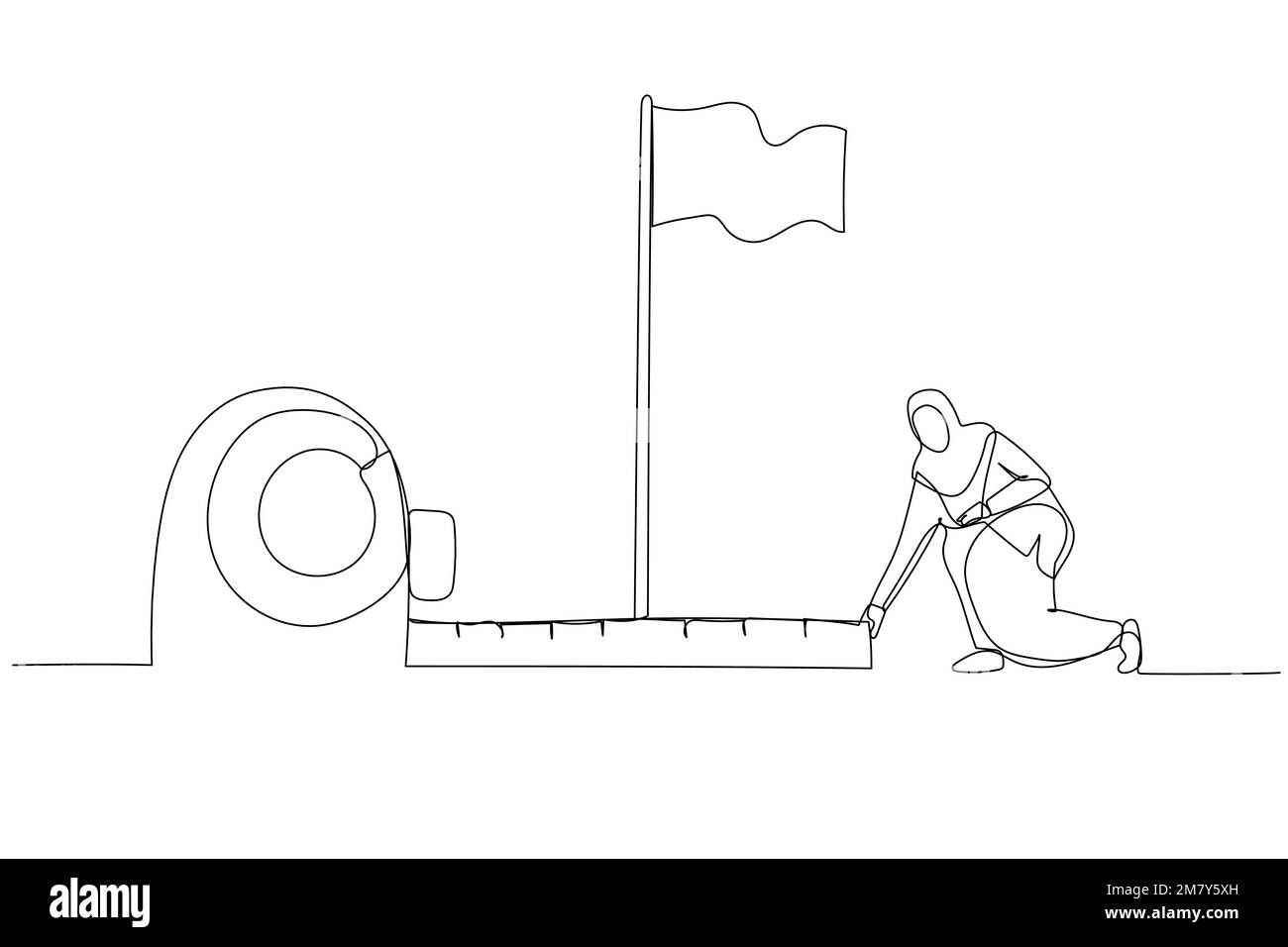 Drawing of muslim business woman using measuring tape to analyze ...