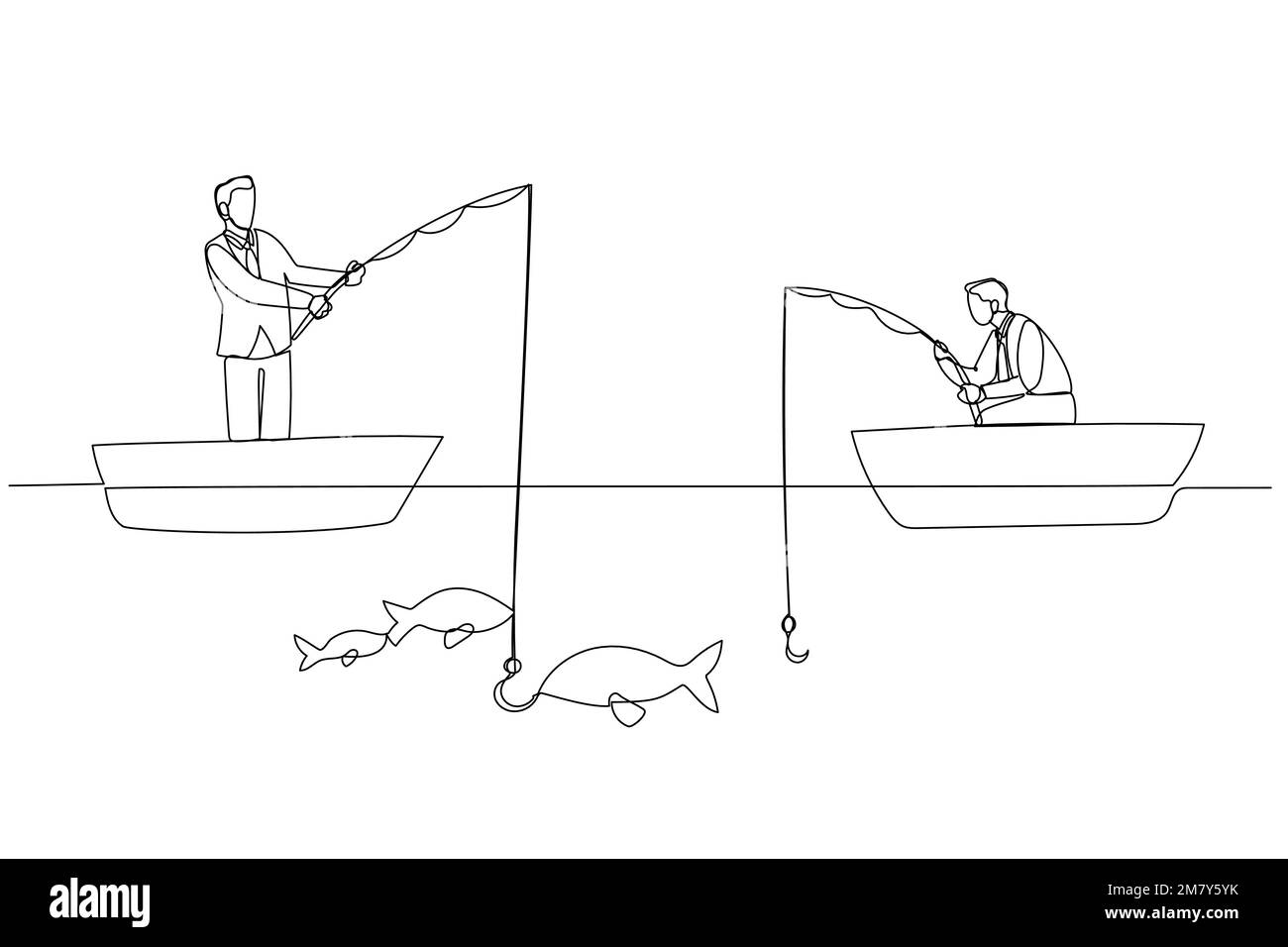 Cartoon of two businessman fishing for profit try to good production ...