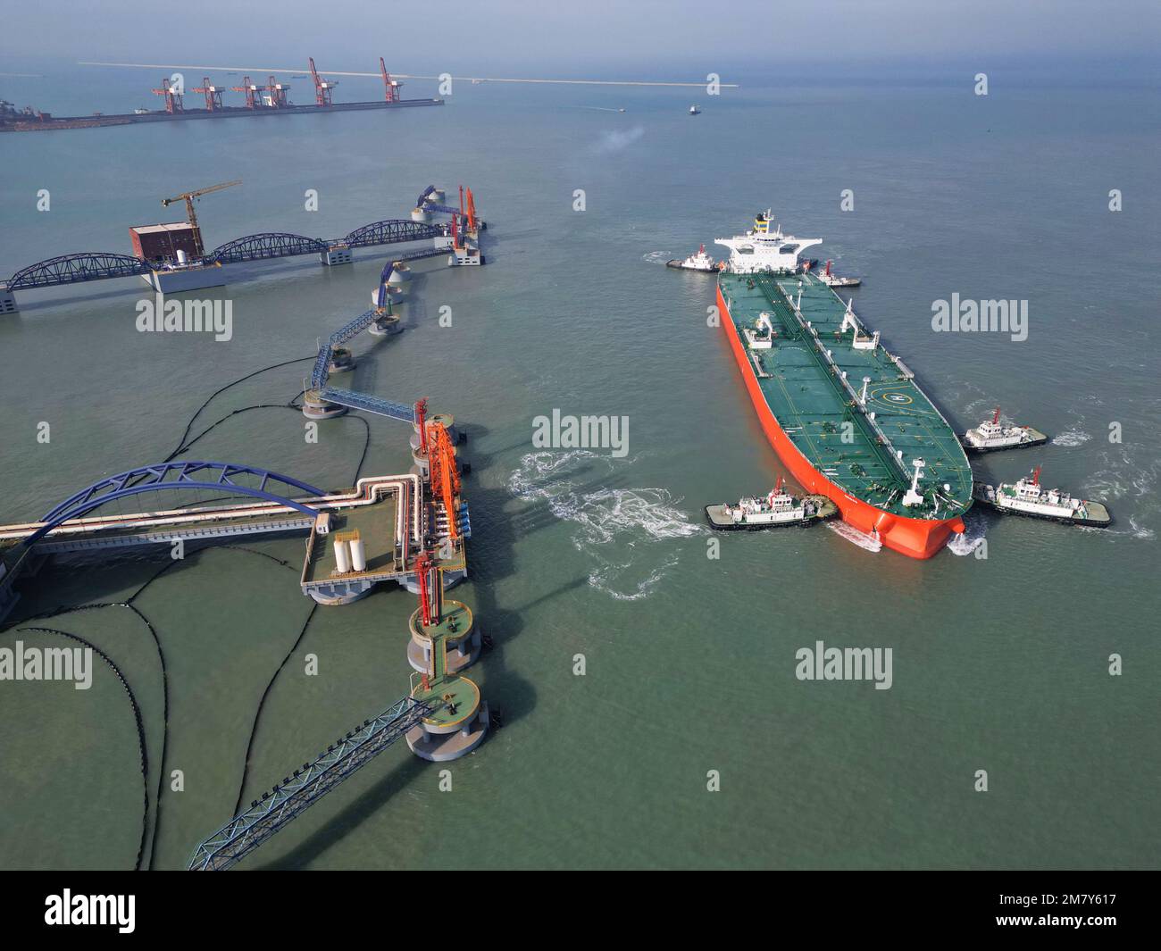 YANTAI, CHINA - JANUARY 11, 2023 - A very large oil tanker docked at a ...