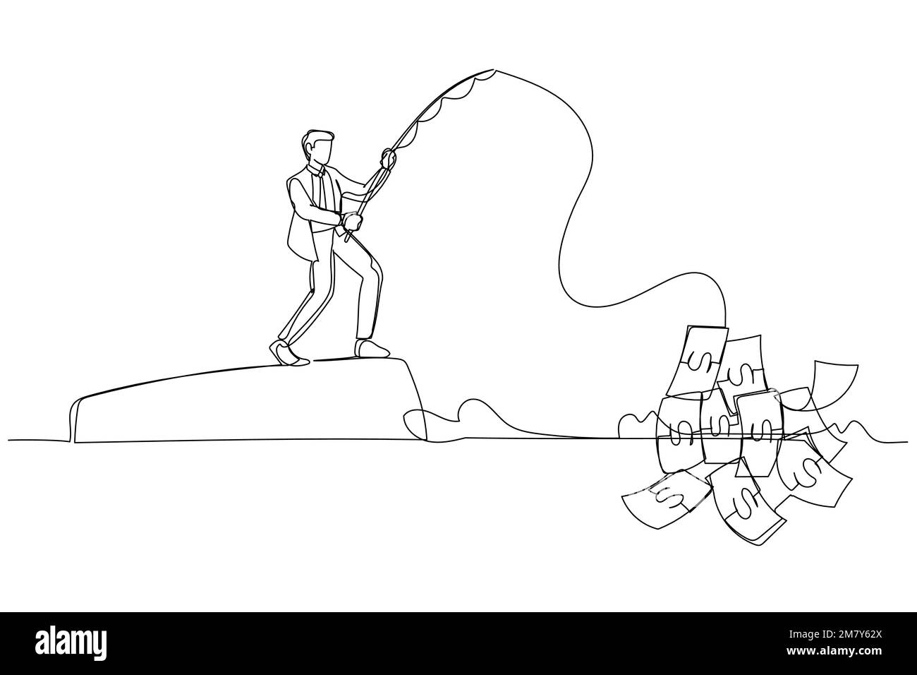 Cartoon of businessman fishing money concept of seeking profit. One ...