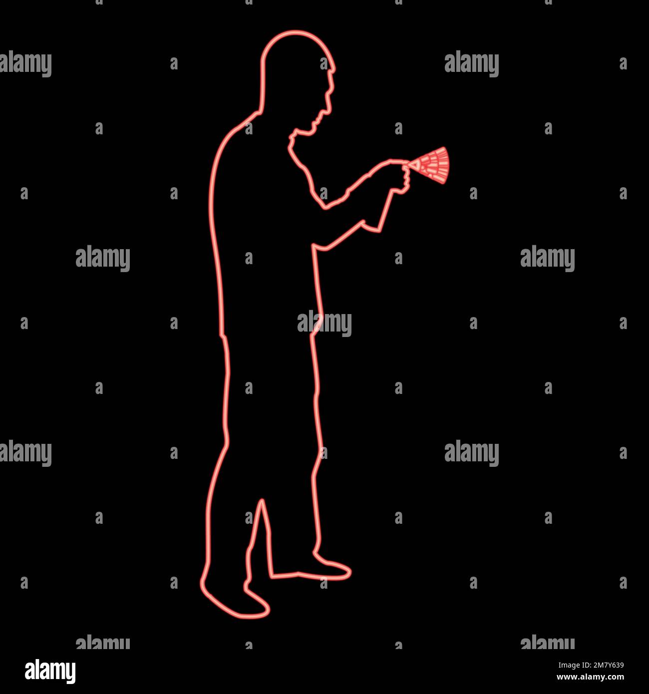 Neon man using water sprayed in up Male watering garden using hand ... Neon man using water sprayed in up Male watering garden using hand ...