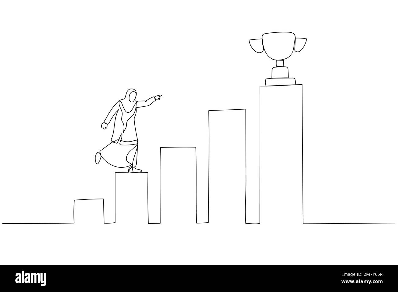 Illustration of muslim businesswoman running on growing bar graph to ...