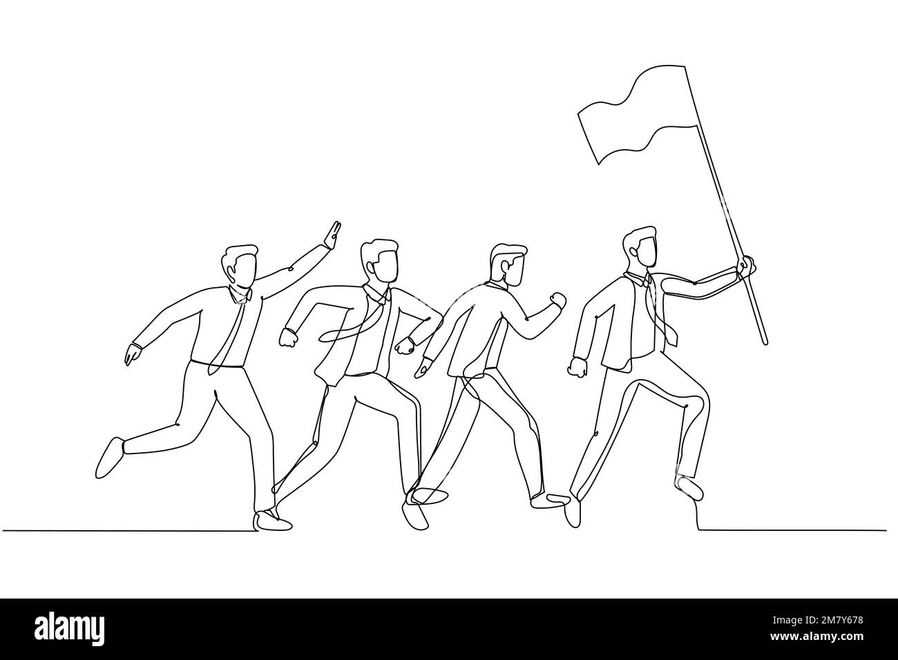 Illustration of businessman hold flag and lead the way. Single line art ...