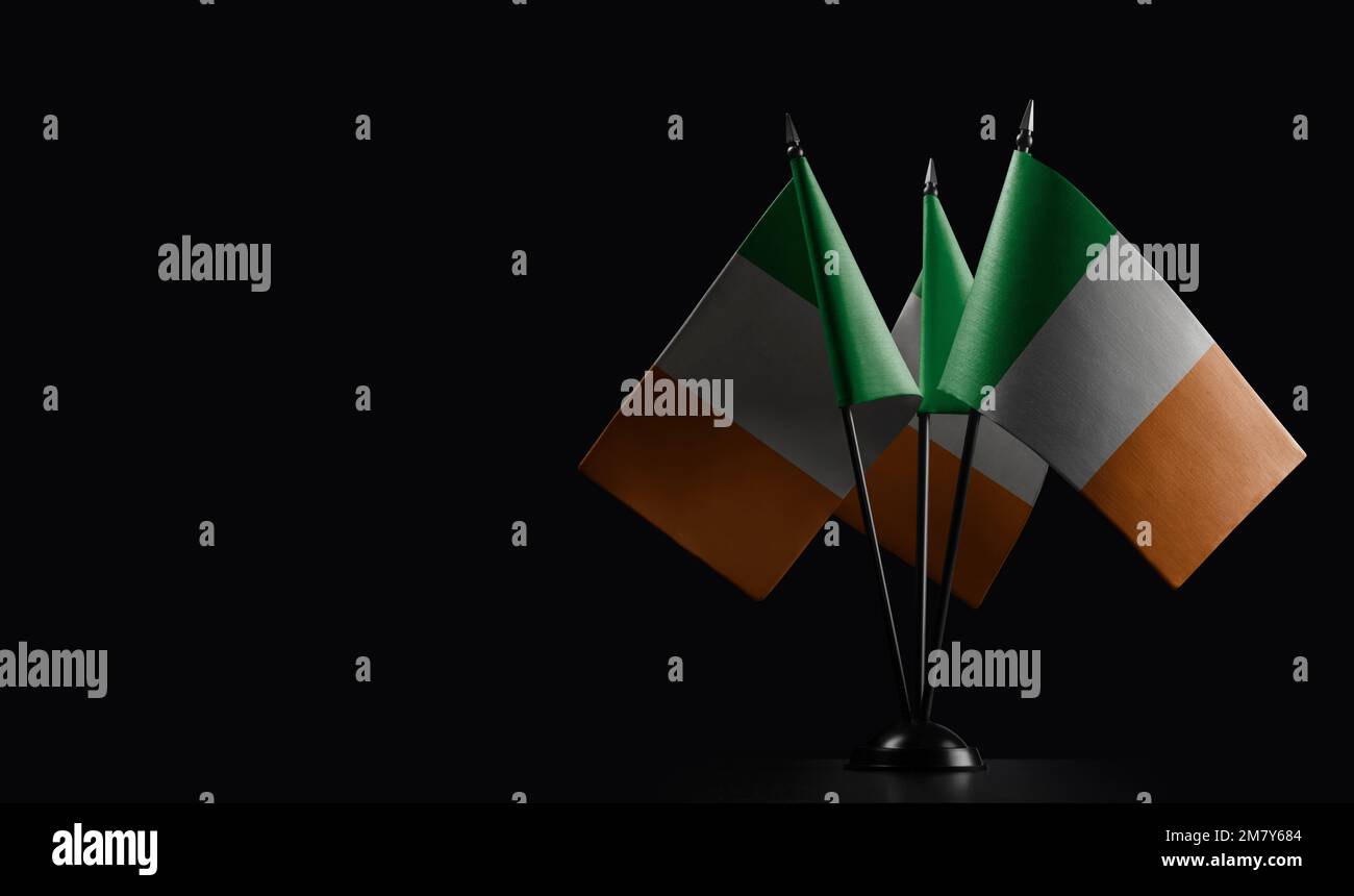 Small national flags of the Ireland on a black background Stock Photo ...