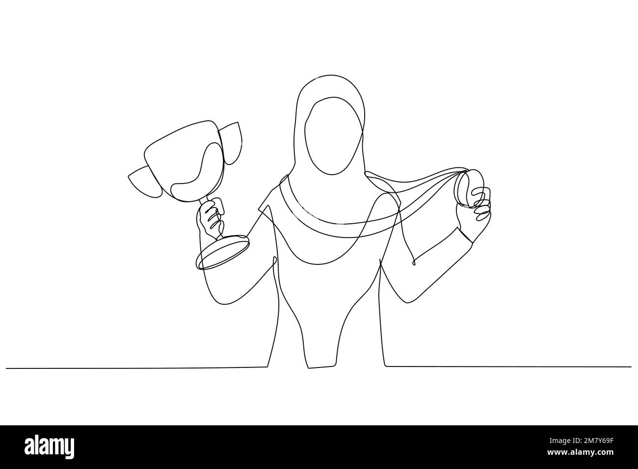 Illustration of muslim businesswoman standing holding golden medal and ...