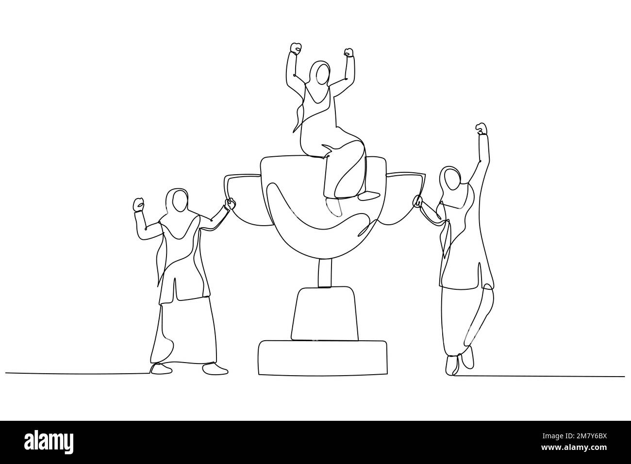 Drawing of muslim businesswoman celebrating victory with team holding ...