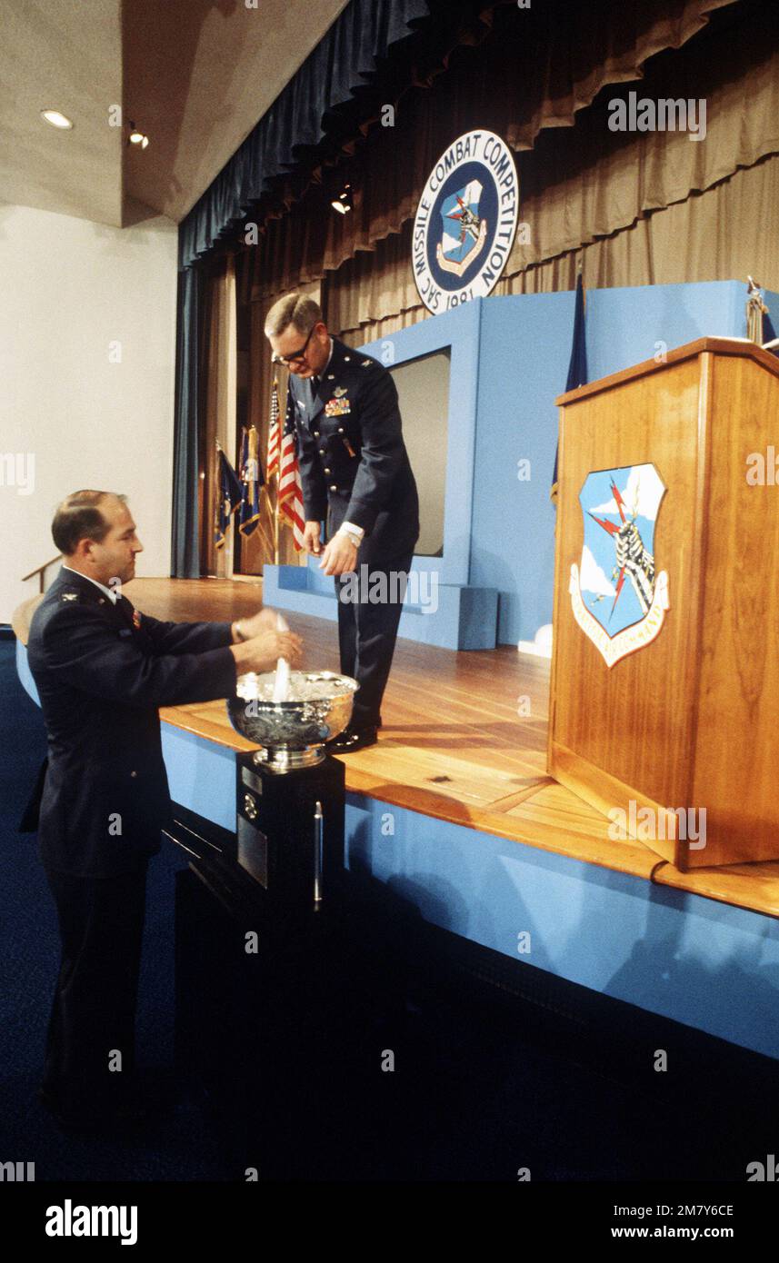 COL Norman E. Miner Jr., 351st Strategic Missile Wing, draws the ...
