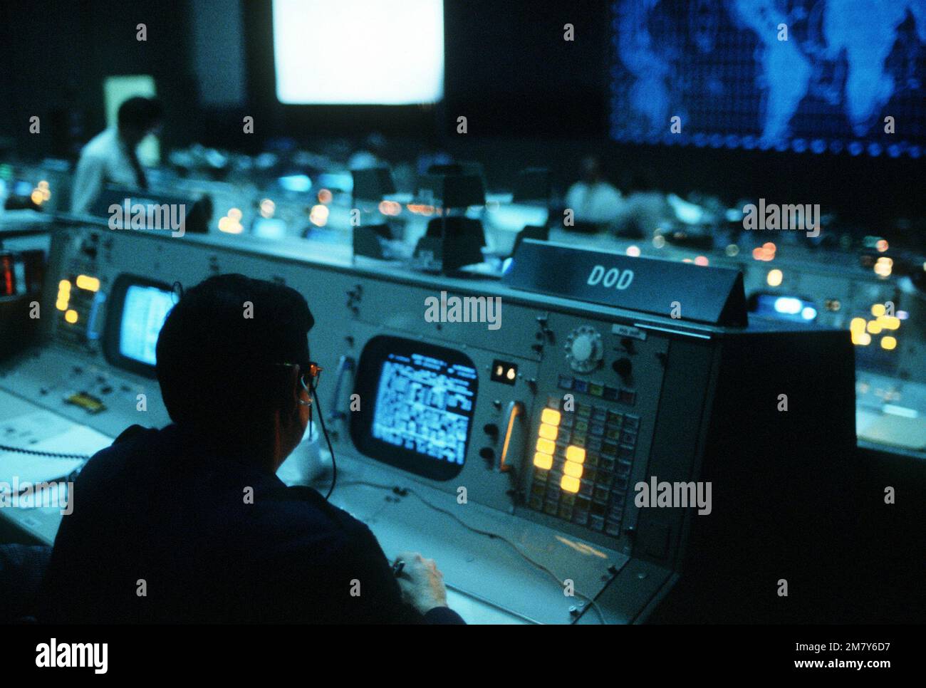 LTC Michael Reese monitors his console during the first test flight of ...