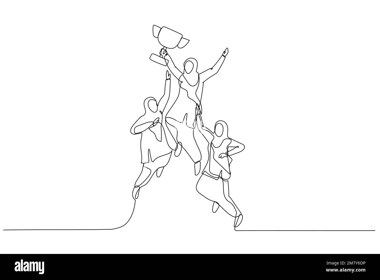 Illustration of muslim businesswoman jumping holding trophy get reward ...