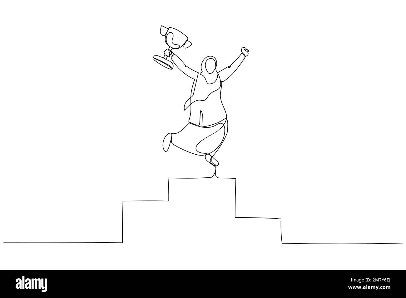 Drawing of muslim businesswoman receive trophy on podium happy first ...