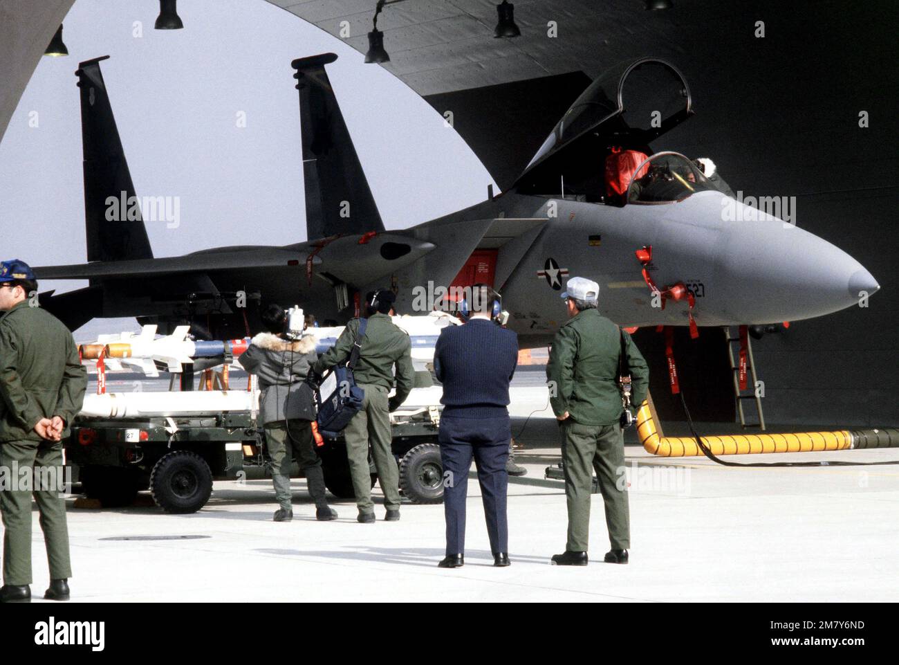 A right side view of an F-15 Eagle aircraft in one of the "quick-turn ...