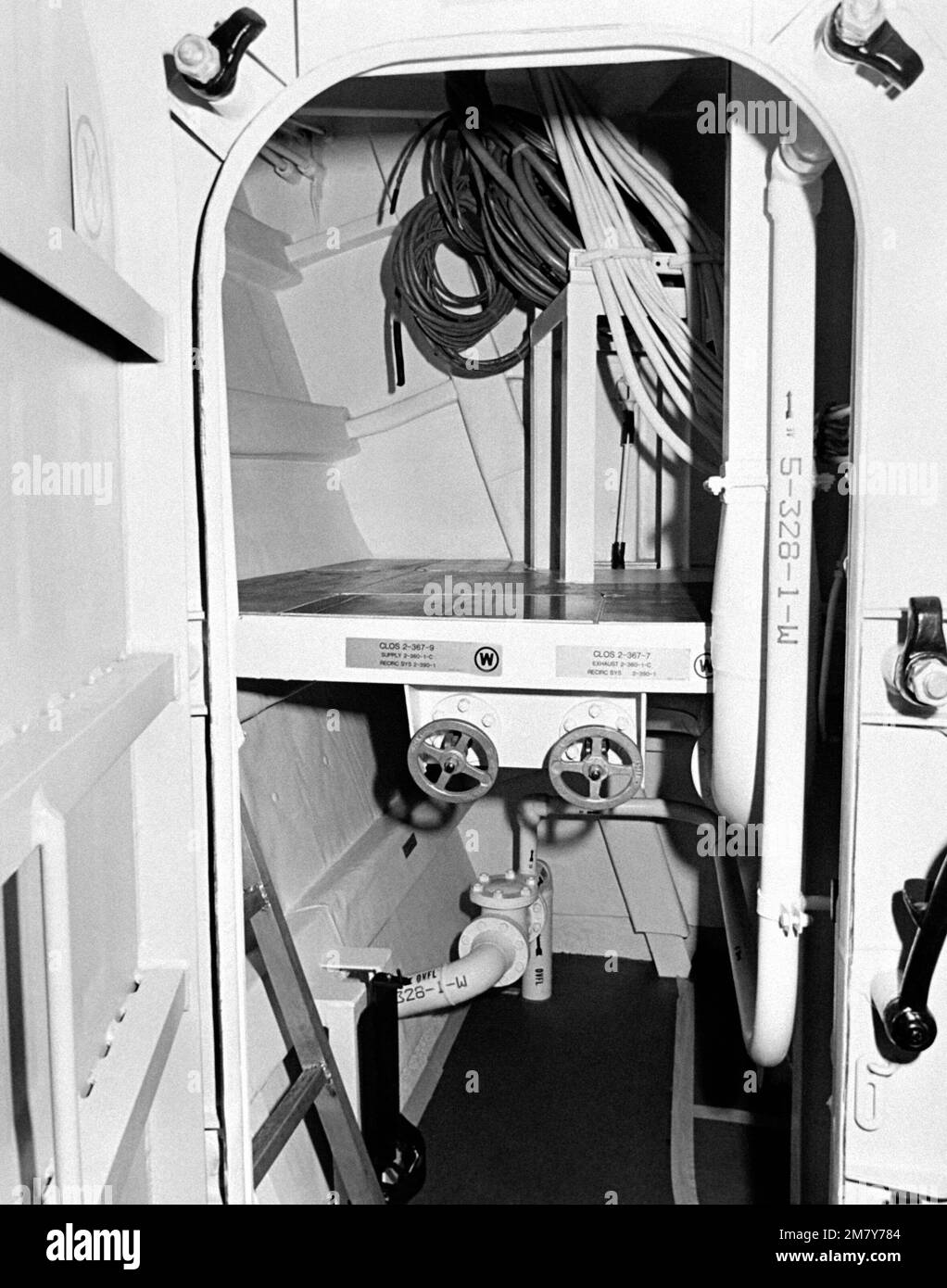 An interior view of the rast control station on the guided missile ...