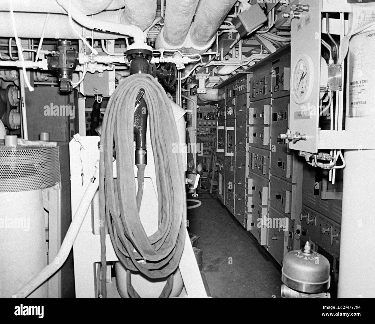 An interior view of the auxiliary machine room No. 1 on the guided ...