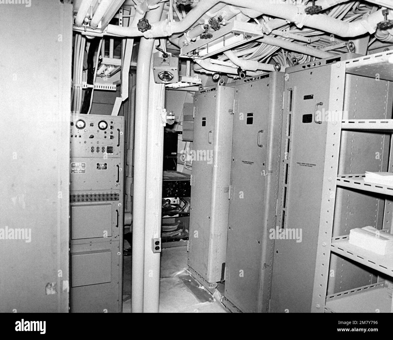 An interior view of the sonar equipment room on the guided missile ...