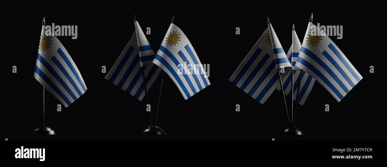 Small national flags of the Uruguay on a black background Stock Photo ...