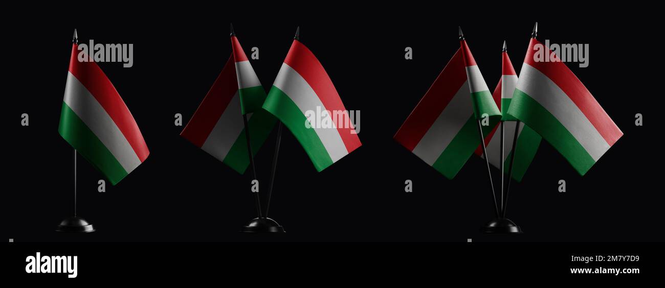 Small national flags of the Hungary on a black background Stock Photo ...