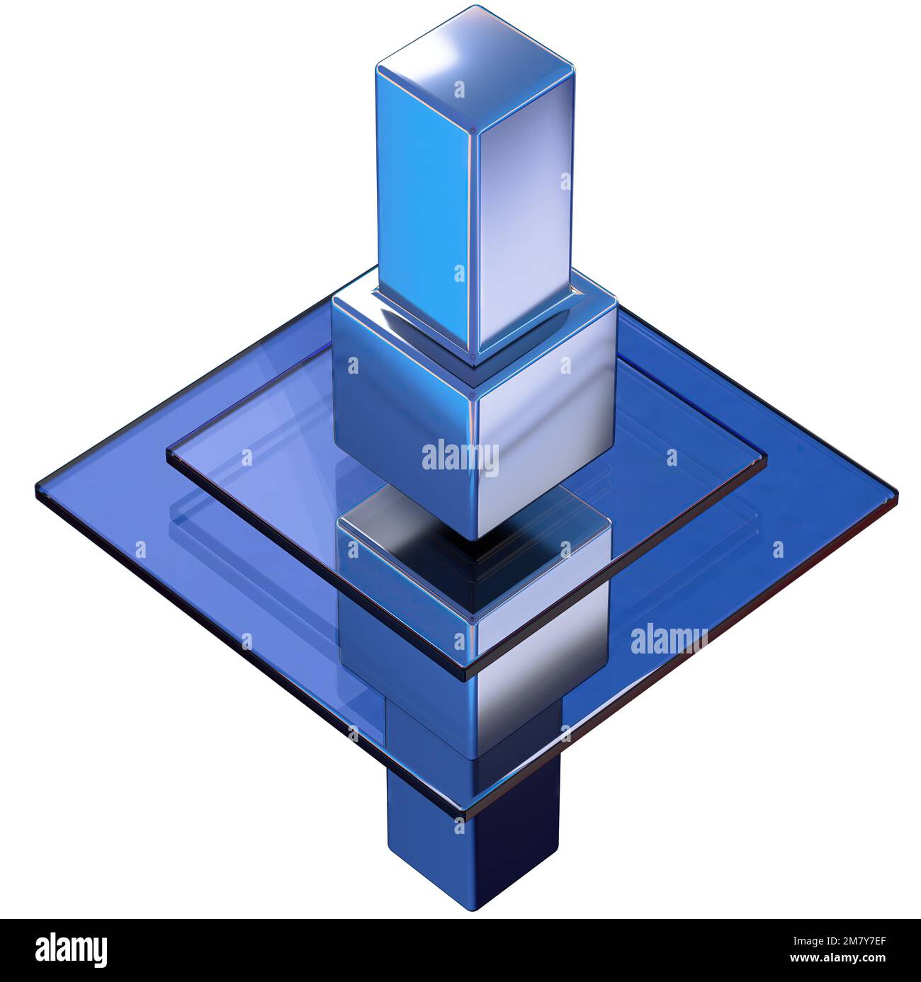 Blue Metal and glass stylish cubic and flat combined object abstract ...