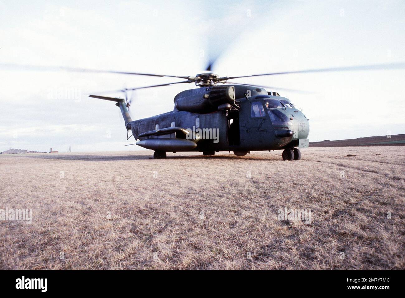A right front view of a CH-53 Super Jolly helicopter prior to its take ...