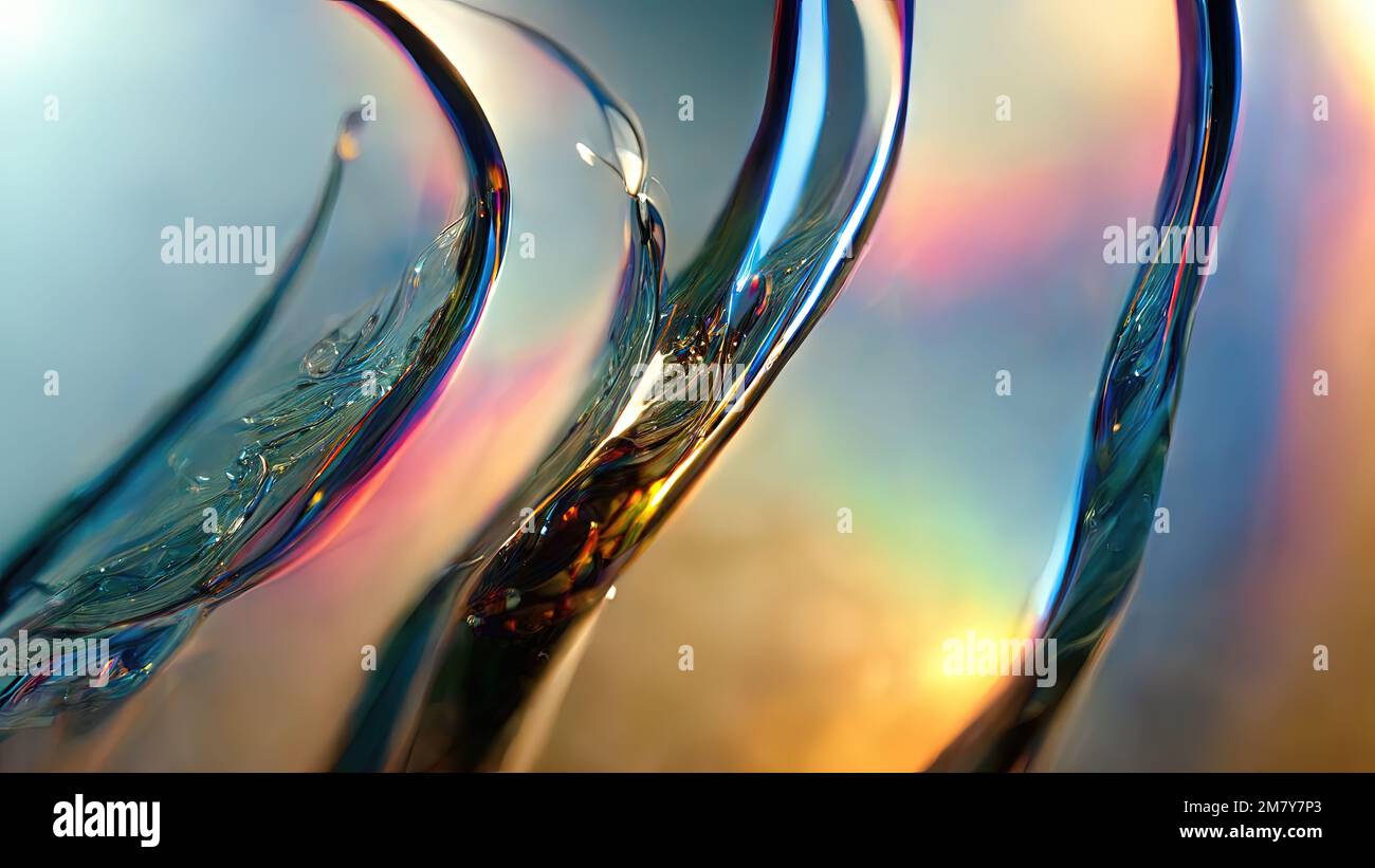 Background design produced by curved iridescent glass refraction ...