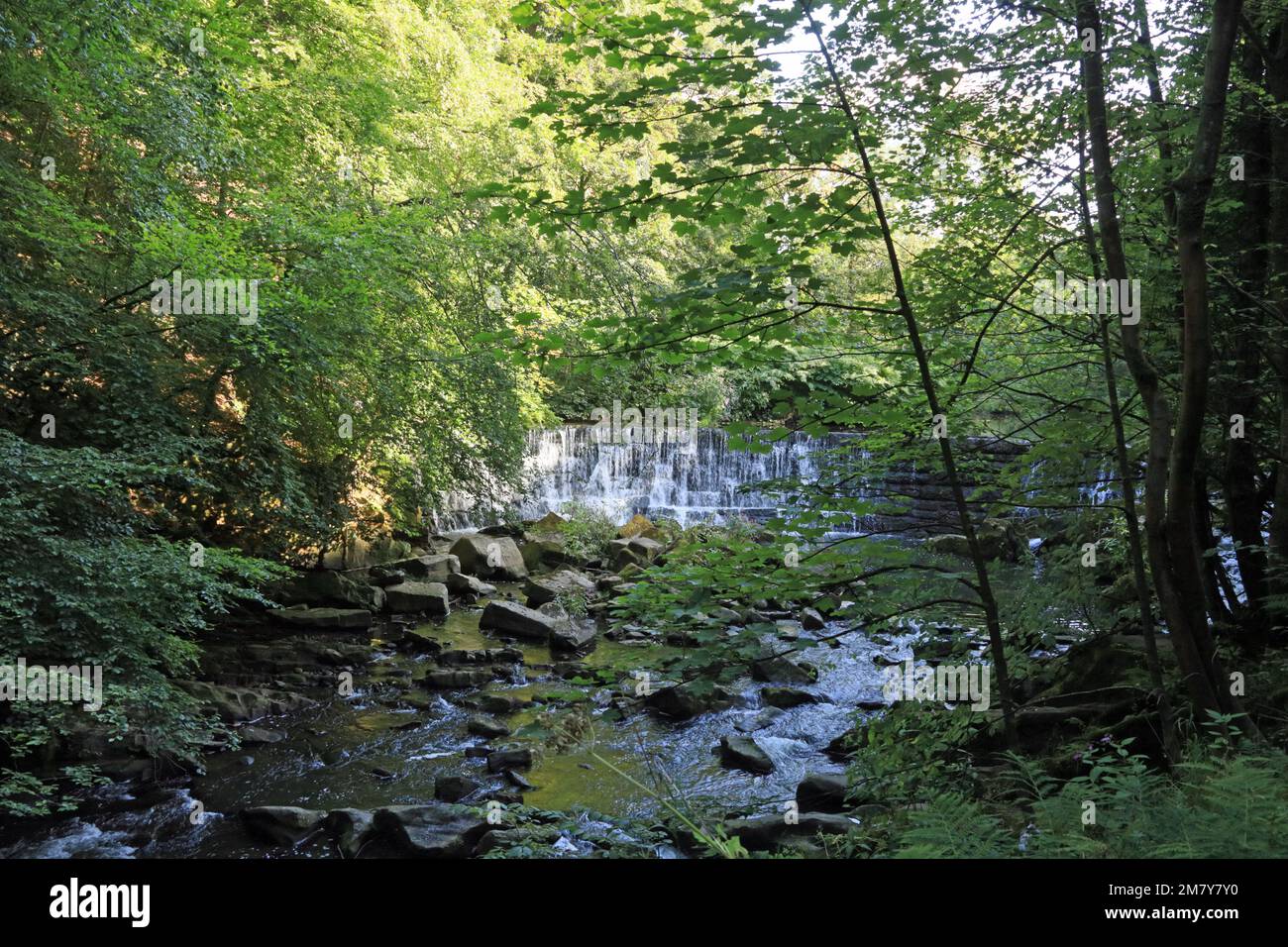 A weir on the River Darwen near Hoghton Lancashire England Stock Photo ...
