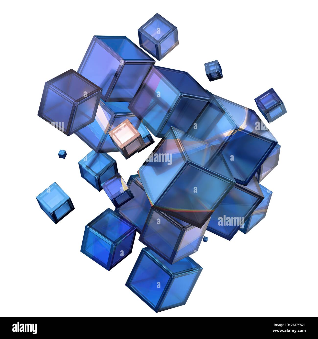 Blue Scattered glassy box geometry Abstract, dramatic, passionate ...