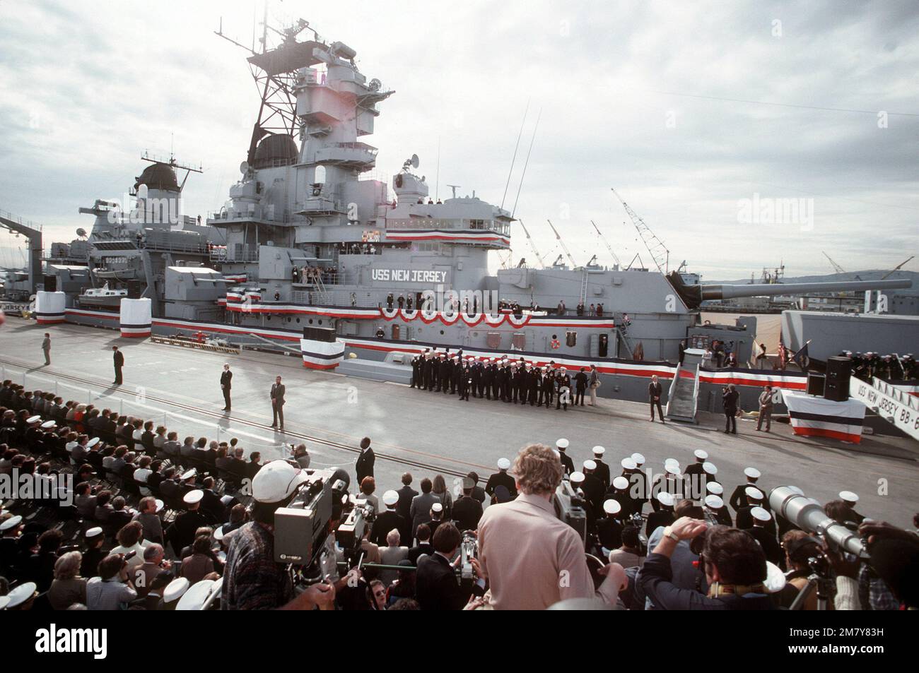 Over-all view of the recommissioning ceremony for the battleship USS ...