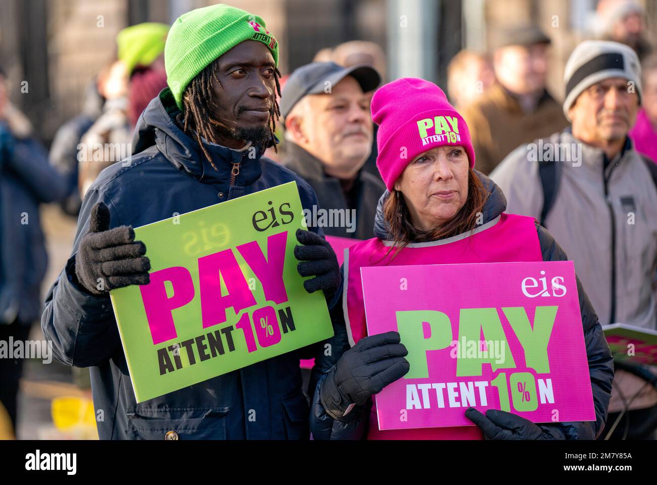 Members of the EIS demonstrate outside Bute House in Edinburgh as ...