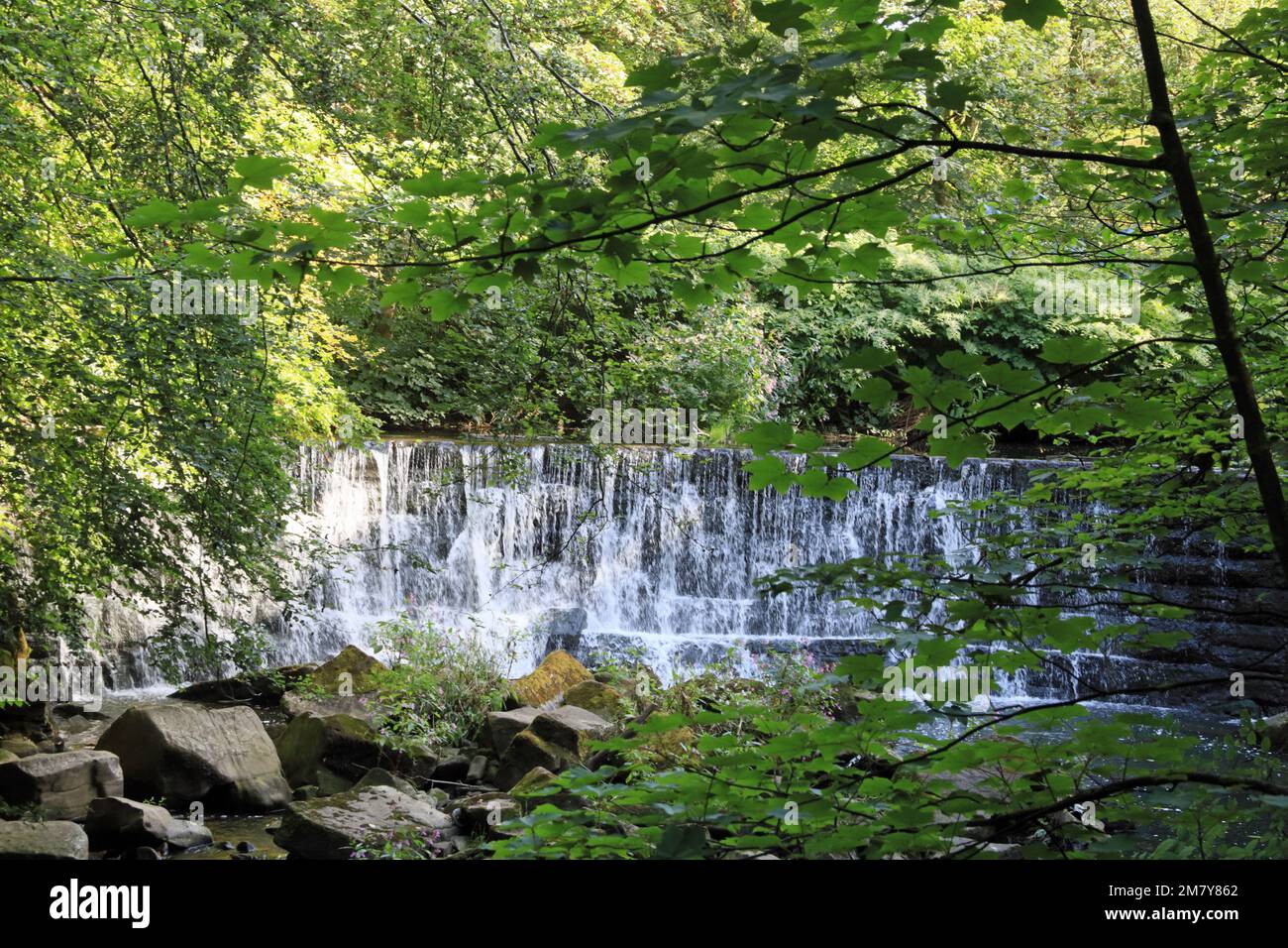 A weir on the River Darwen near Hoghton Lancashire England Stock Photo ...
