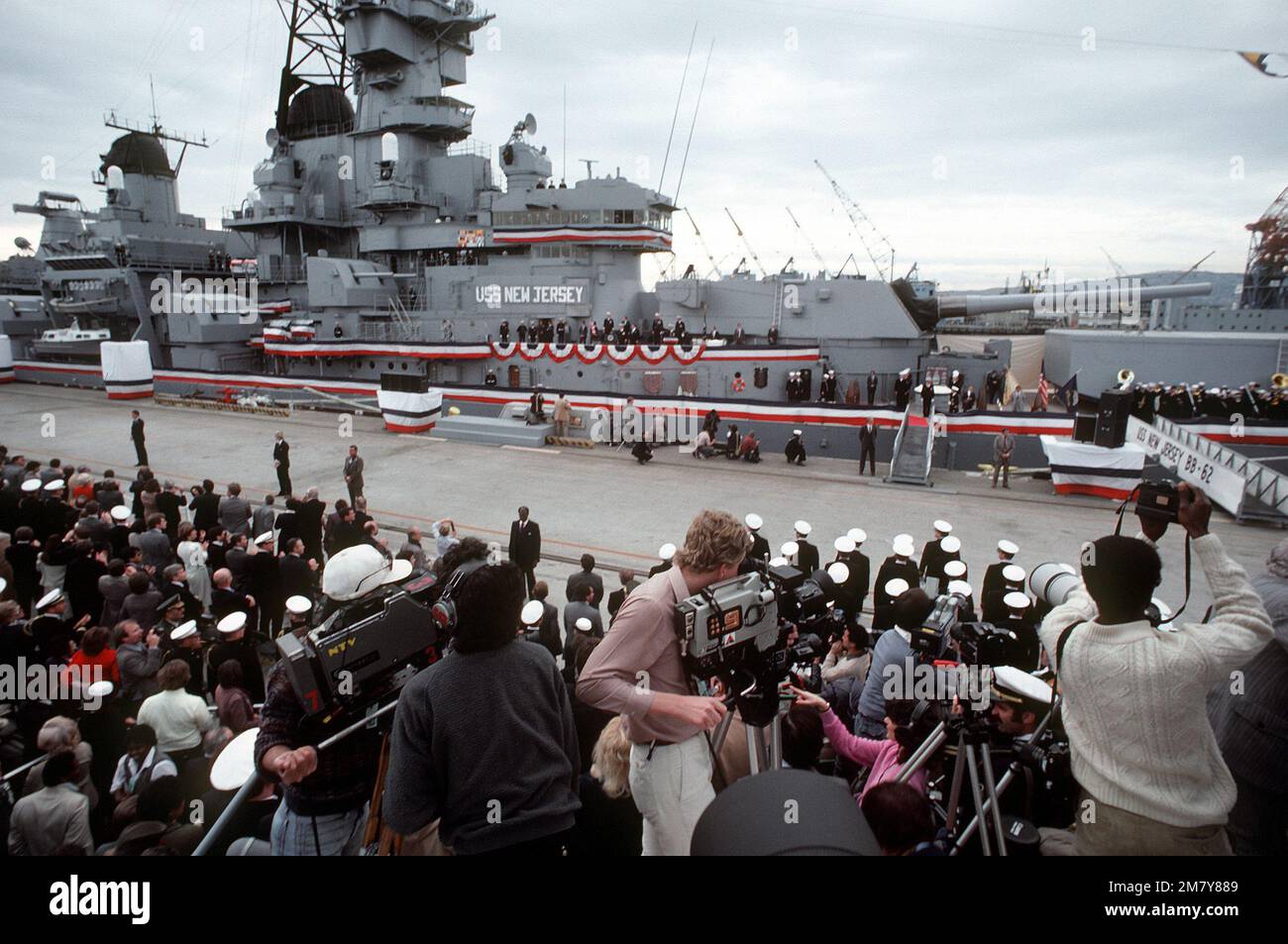 Over-all view of the recommissioning ceremony for the battleship USS ...