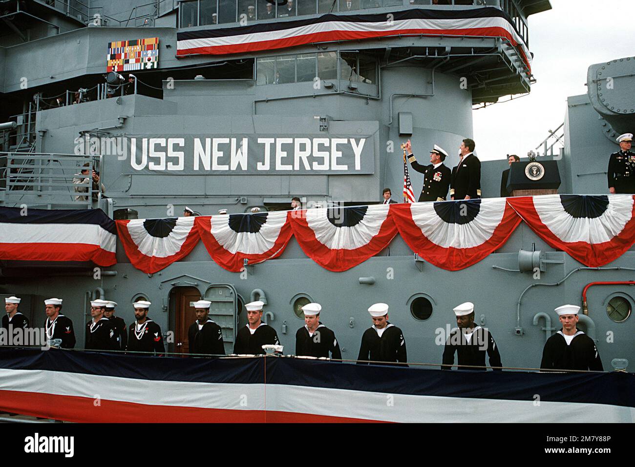 Crew members man the starboard rail aboard the battleship USS NEW ... Crew members man the starboard rail aboard the battleship USS NEW ...