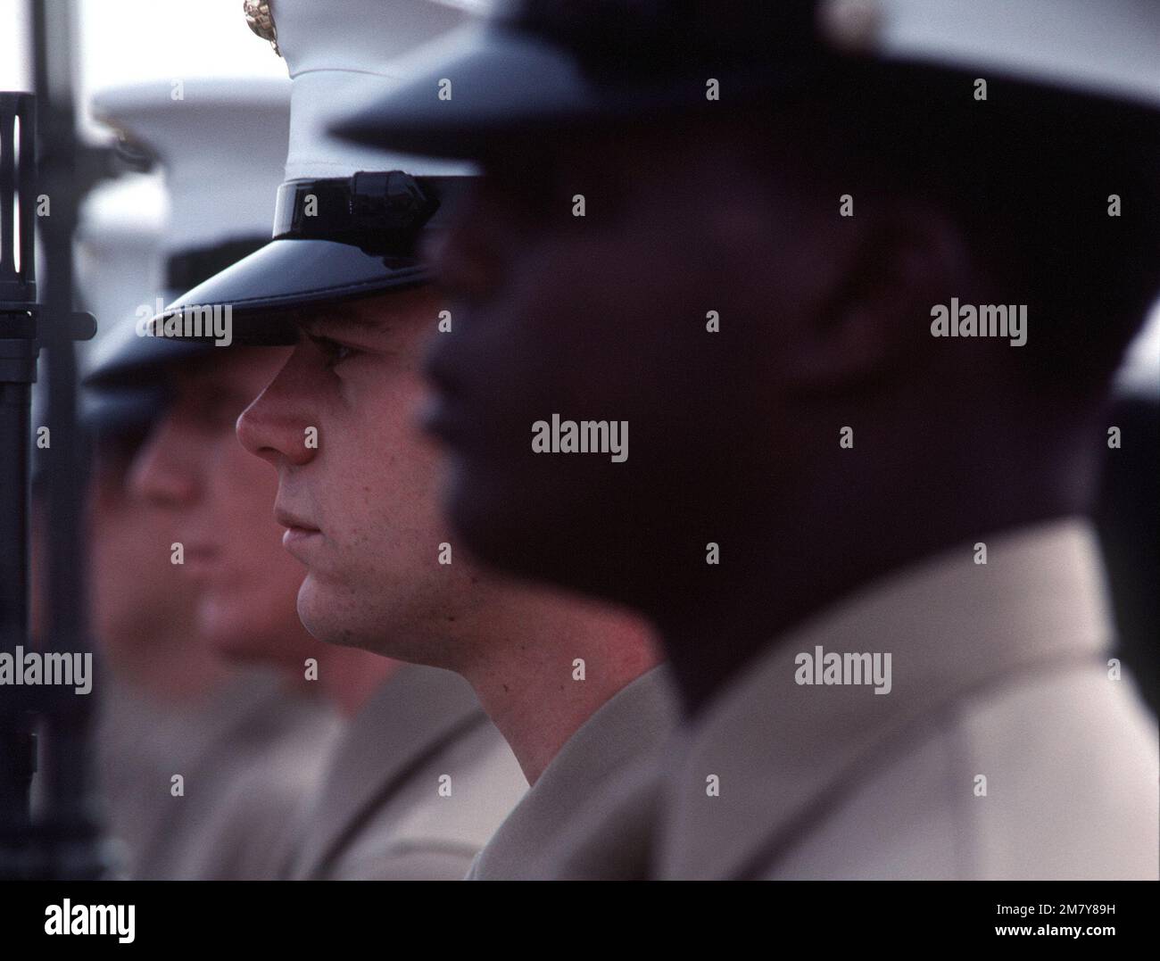 A Marine detachment participates in the recommissioning ceremony for ...