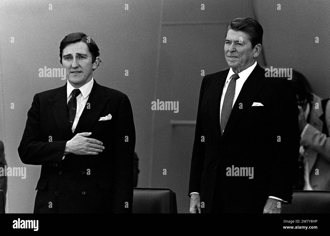 Secretary of the Navy John F. Lehman Jr., left, and President Ronald ...