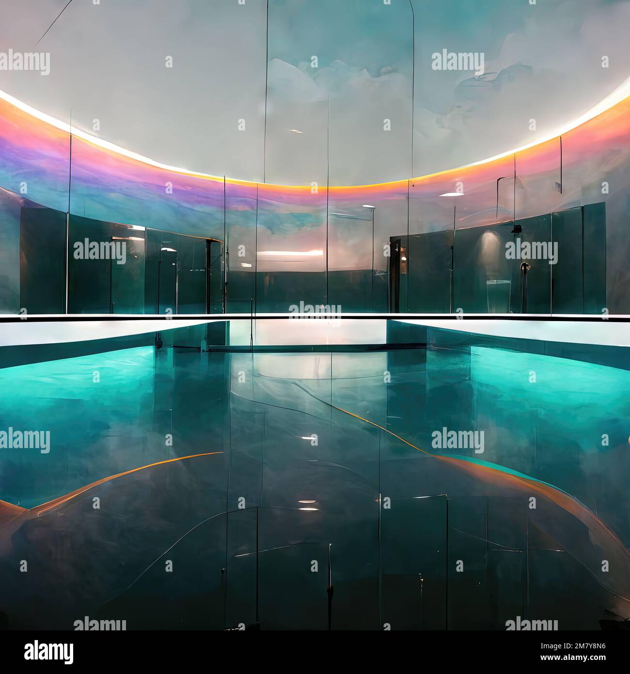 Wide glazed shower room iridescent reflections and refractions ...