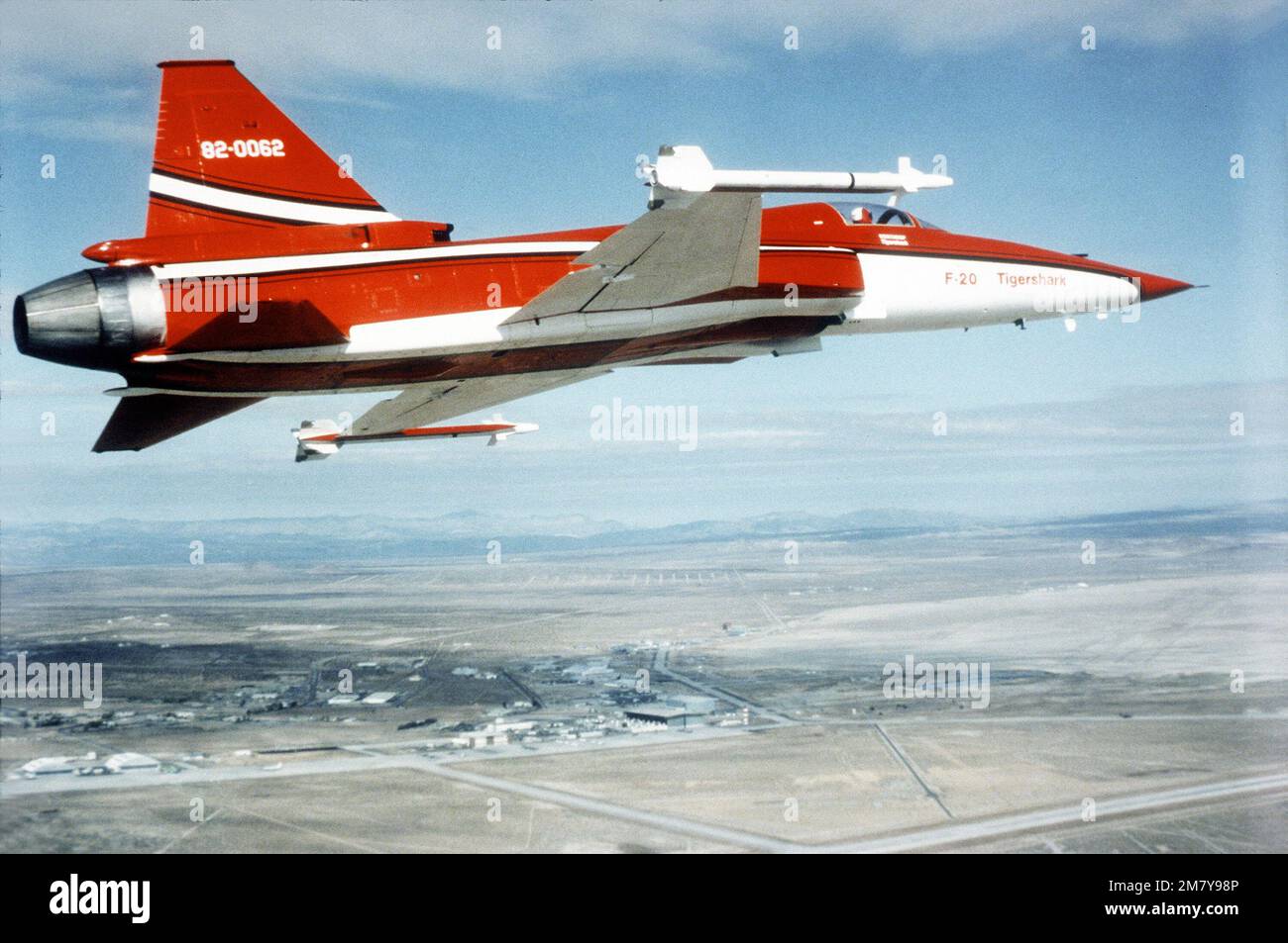 An air-to-air right side view of a Northrop F-20 Tigershark aircraft in ...