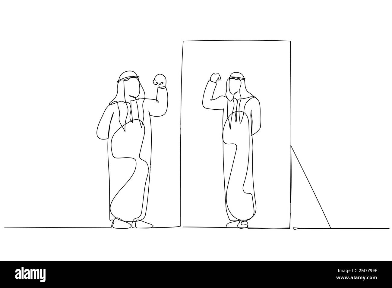 Illustration of fat arab man looking into mirror seeing fit lean ...