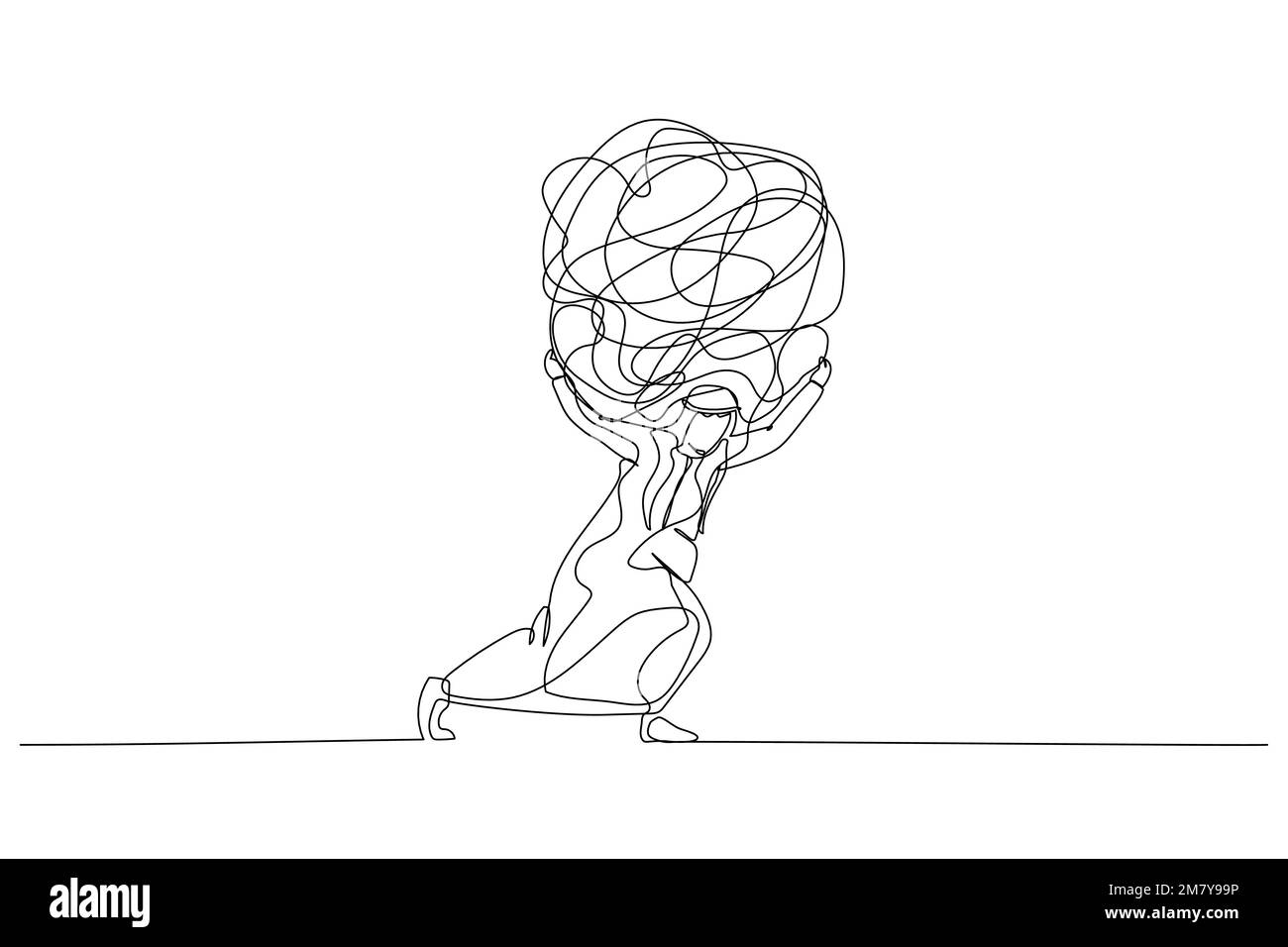 Drawing of arab man carrying heavy messy line on his back metaphor of ...