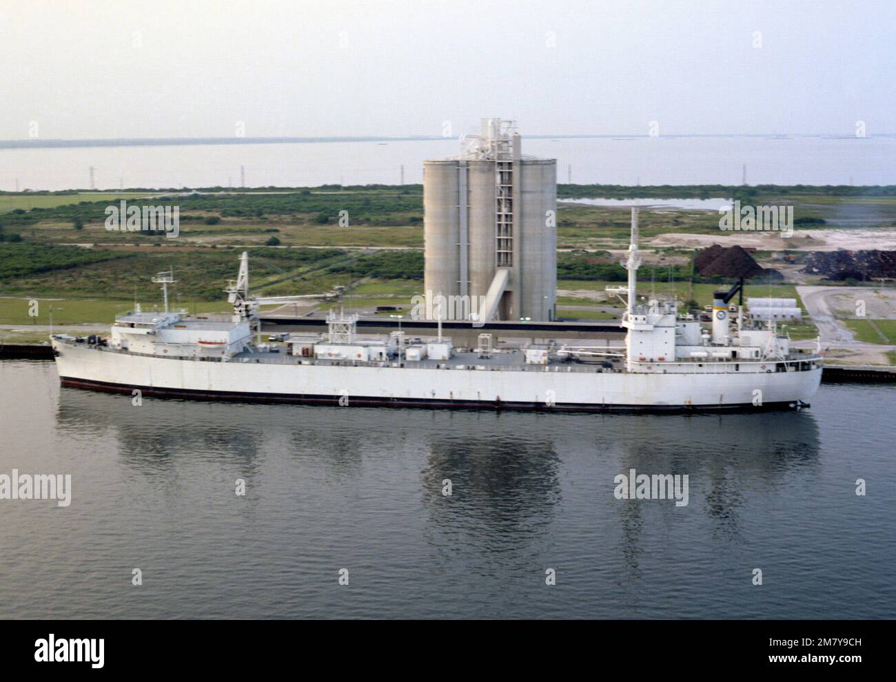 An aerial port beam view of the navigation research ship USNS VANGUARD ...