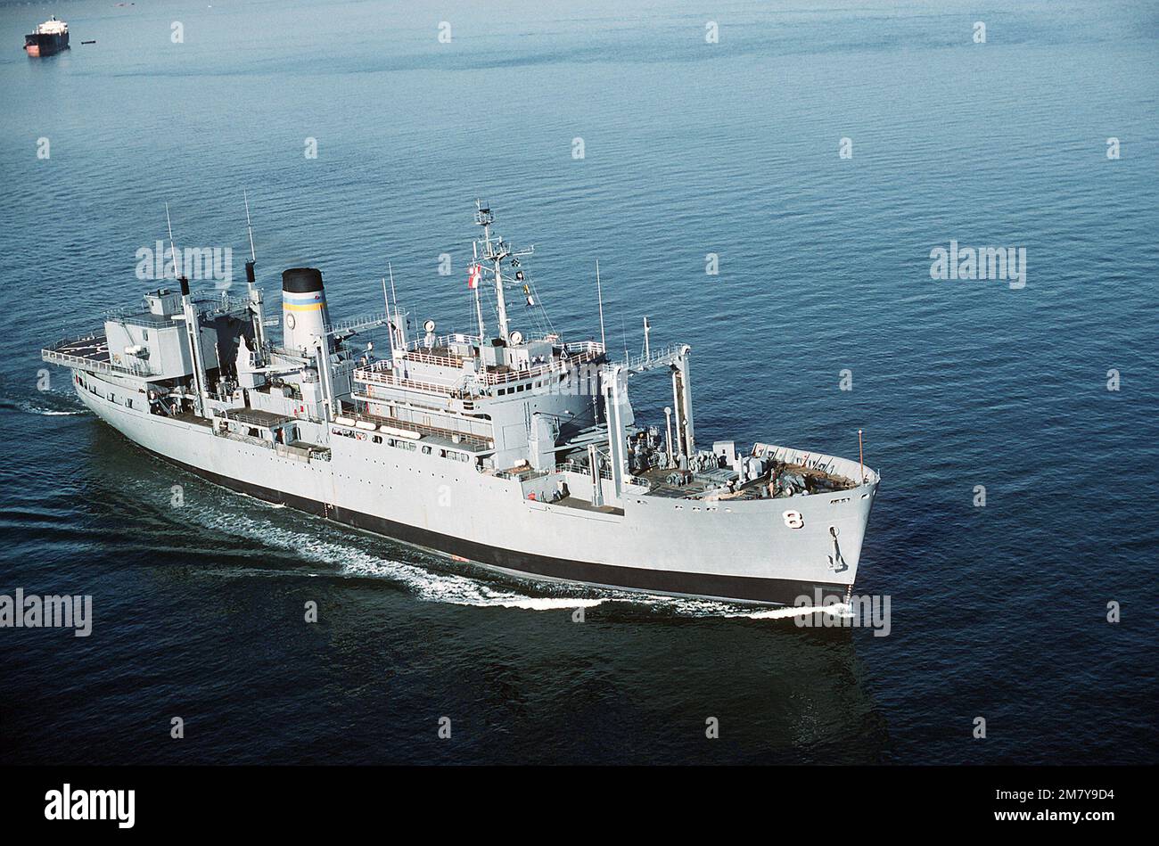 An aerial starboard bow view of the combat stores ship USNS SIRIUS (T ...