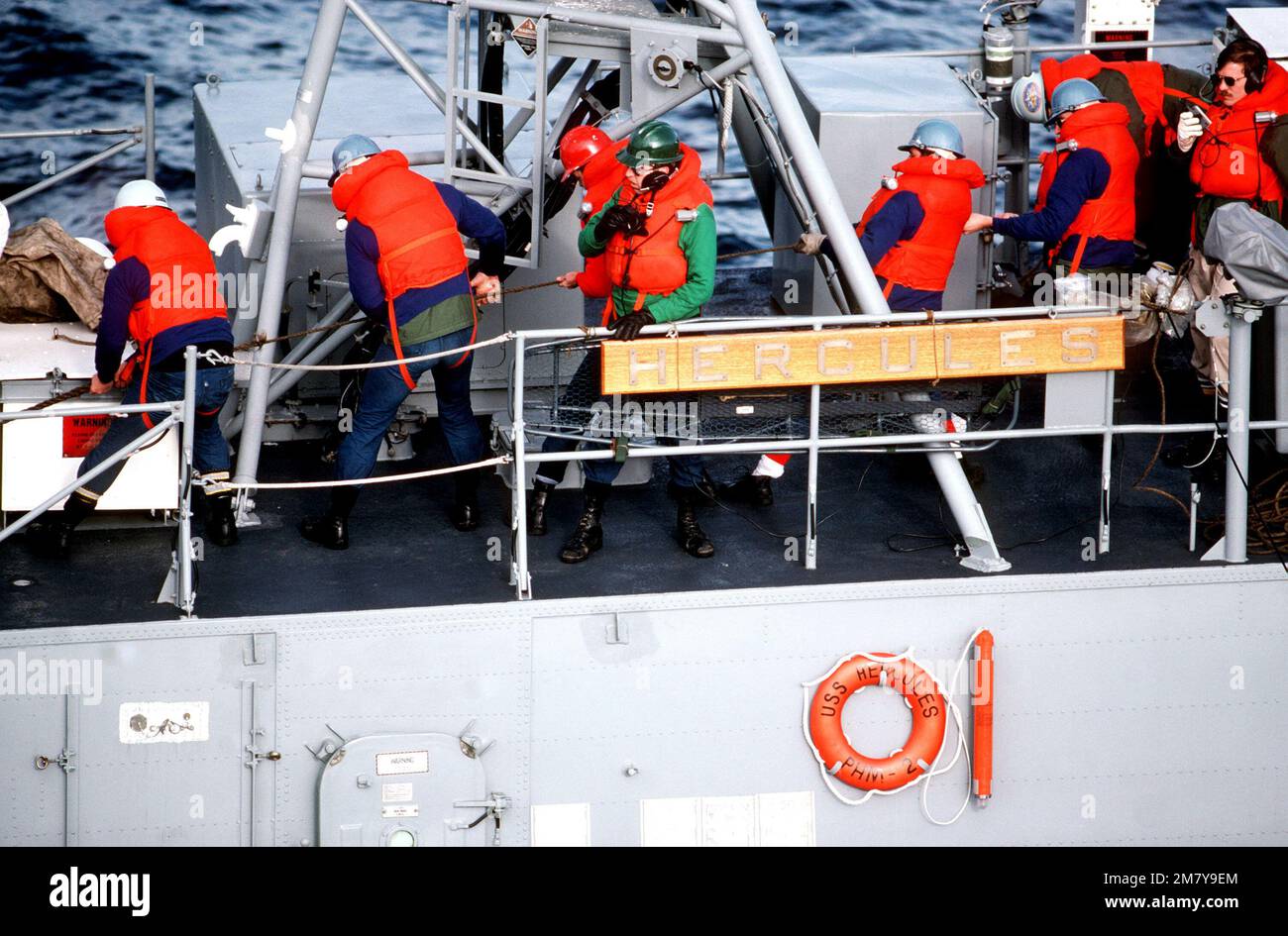 Crewmen aboard the patrol combatant missile (hydrofoil) USS HERCULES ...