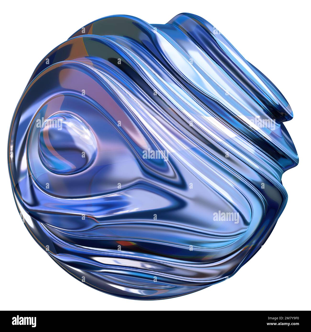Blue metallic sphere with organic wave pattern Abstract, dramatic ...