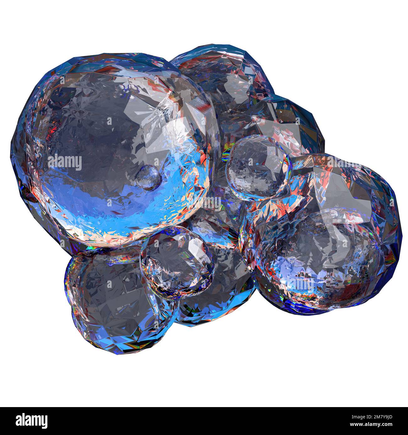 blue glassy fused meta ball sphere geometry abstract dramatic ...