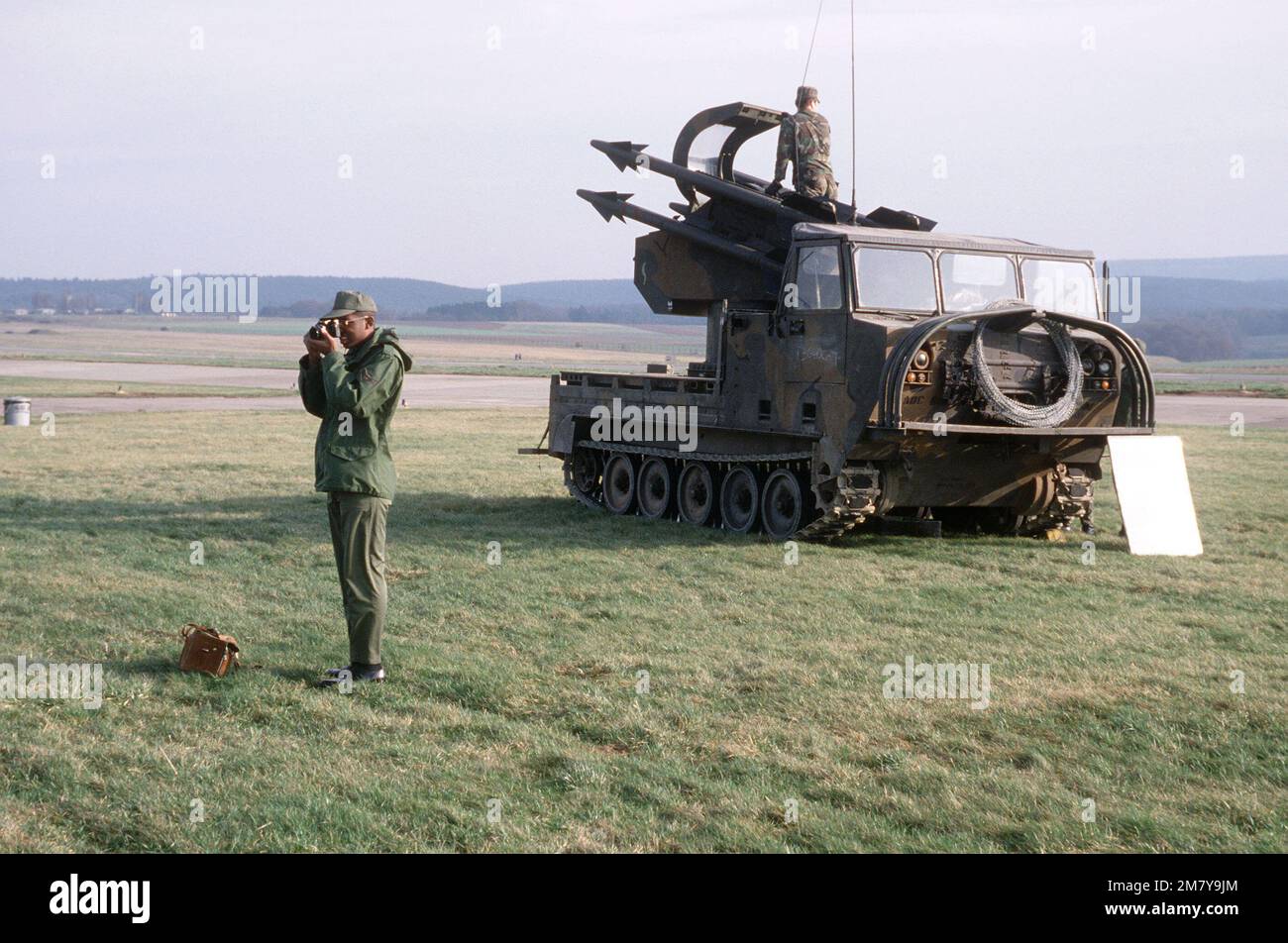 A right front view of an M-48 Chaparral low-altitude self-propelled ...